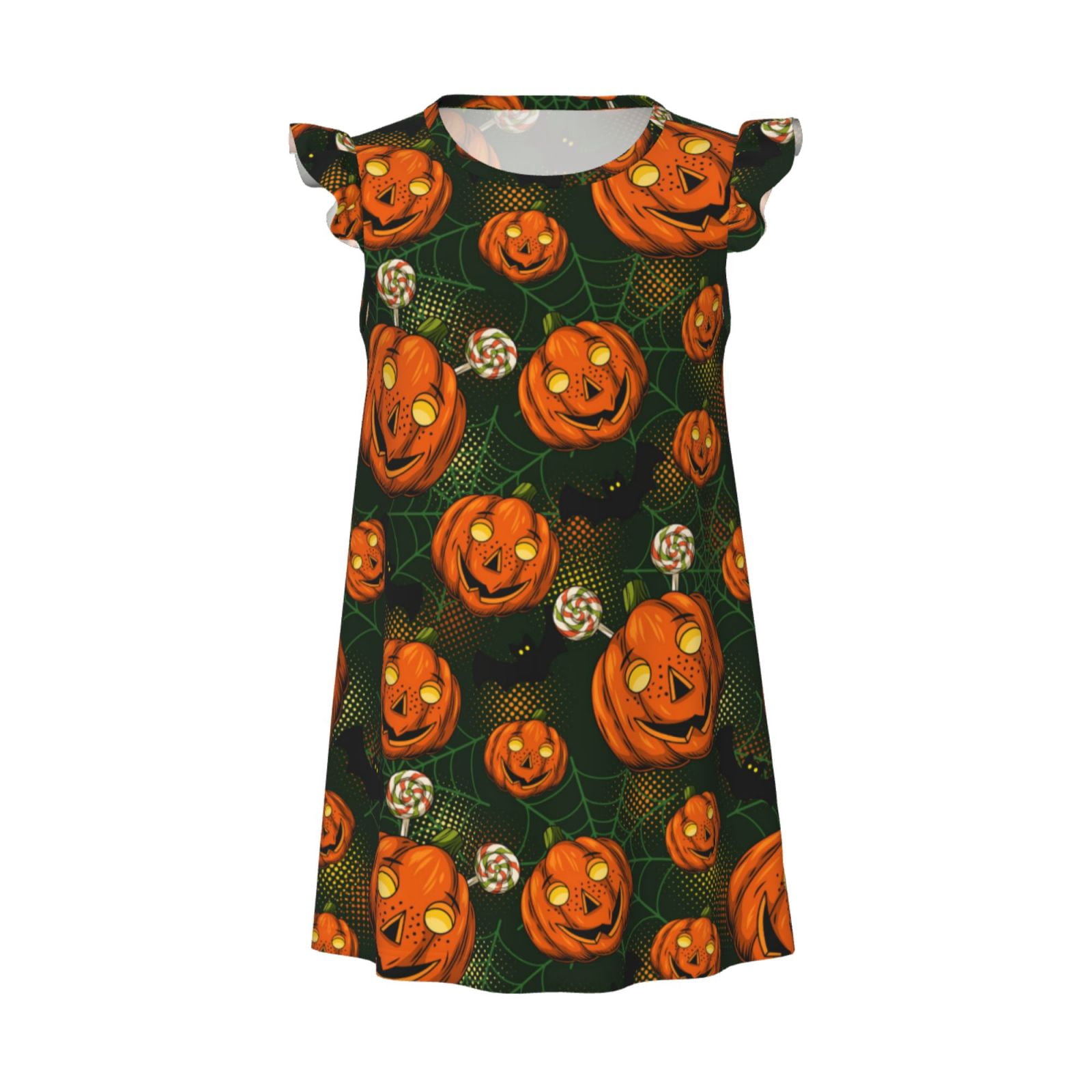 Girls Nightgown halloween pumpkin candy Flutter Short Sleeves Night ...