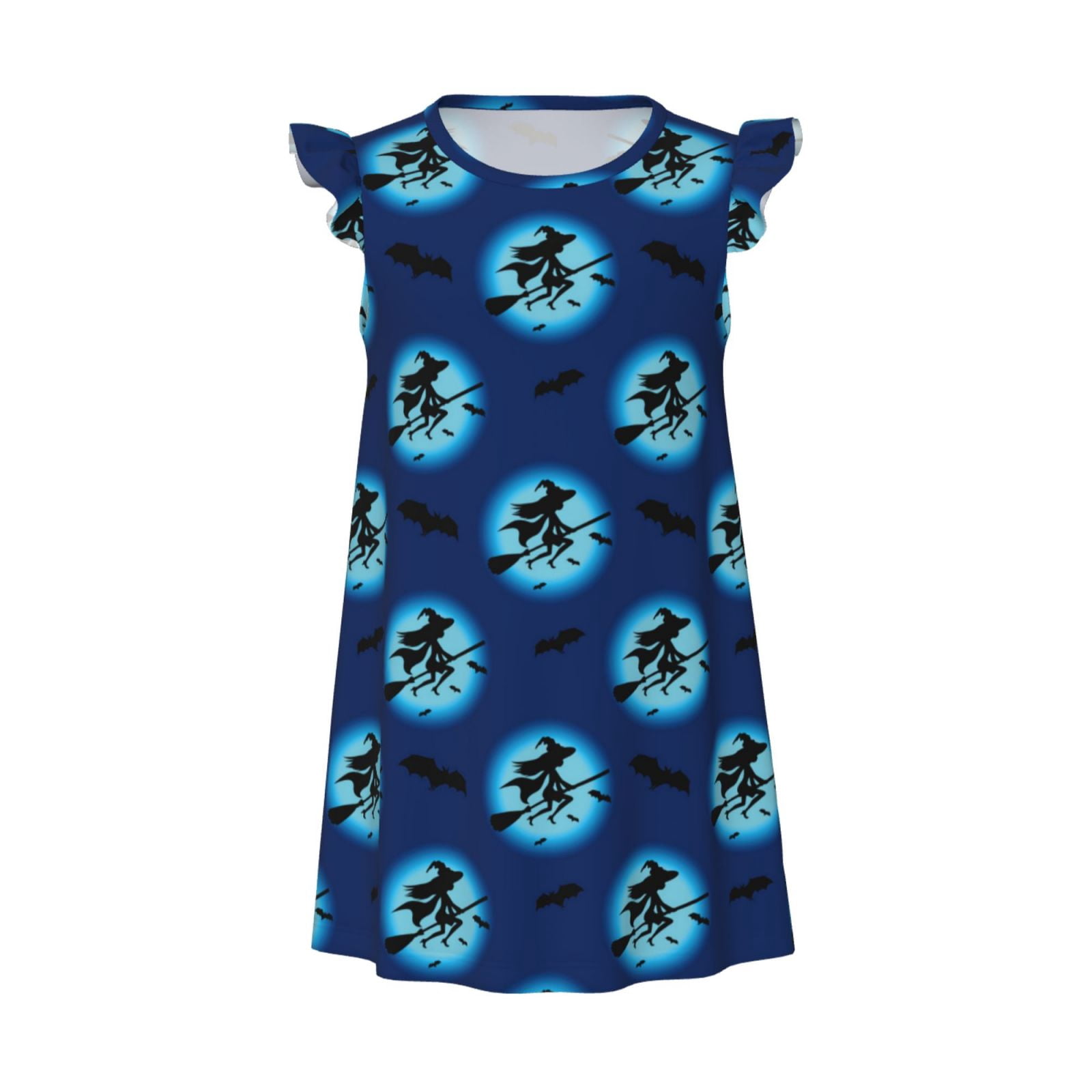 Girls Nightgown halloween witch blue Flutter Short Sleeves Night Dress ...