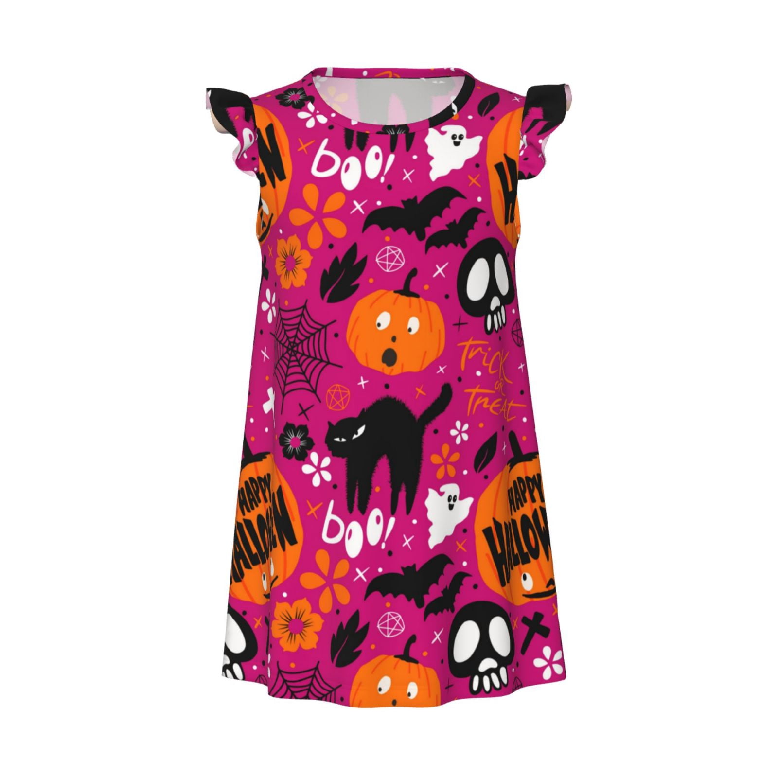 Girls Nightgown happy spooky elements pink Flutter Short Sleeves Night ...