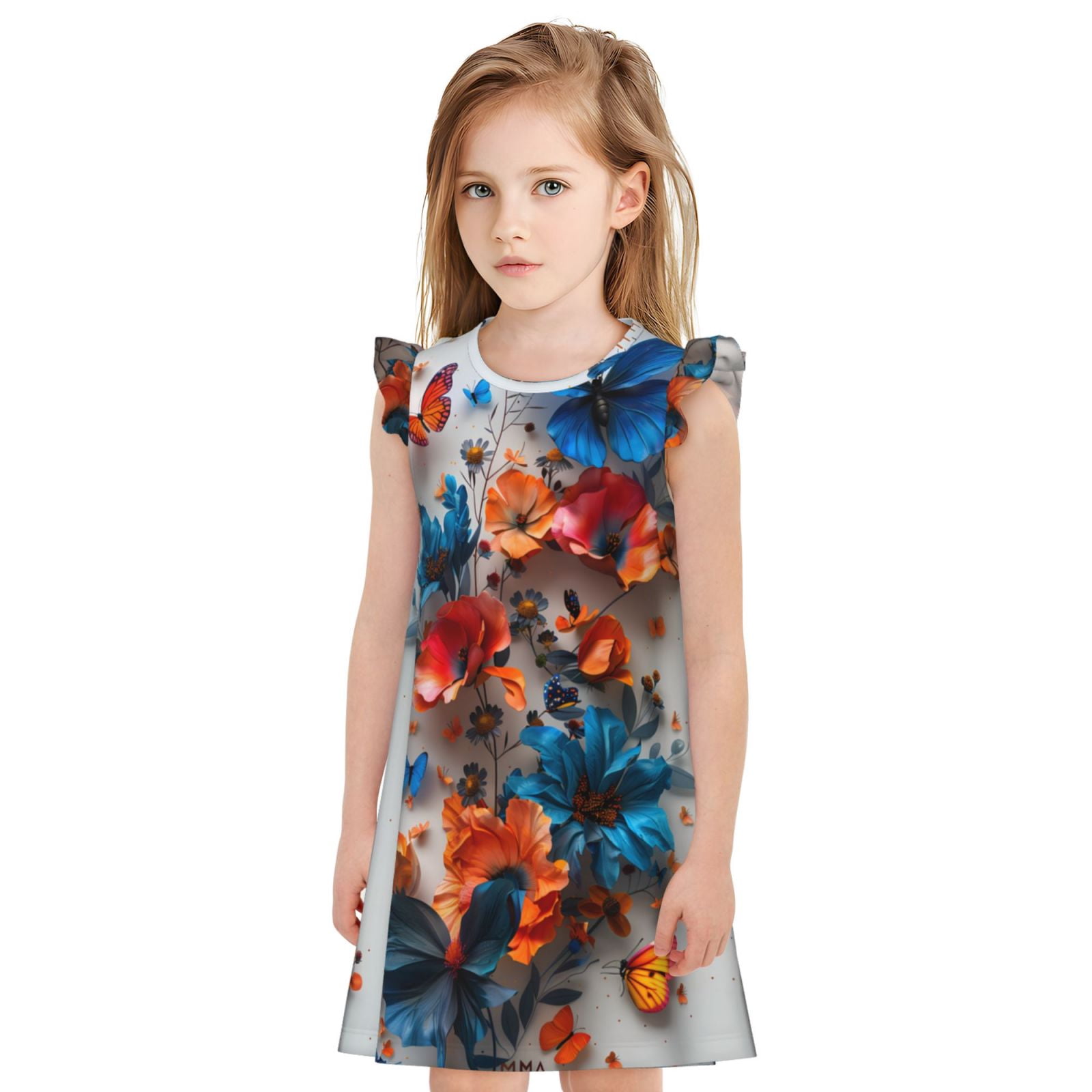 Girls Nightgowns - 3D Butterfly Flutter Sleeves Sleepwear Night Sleep ...