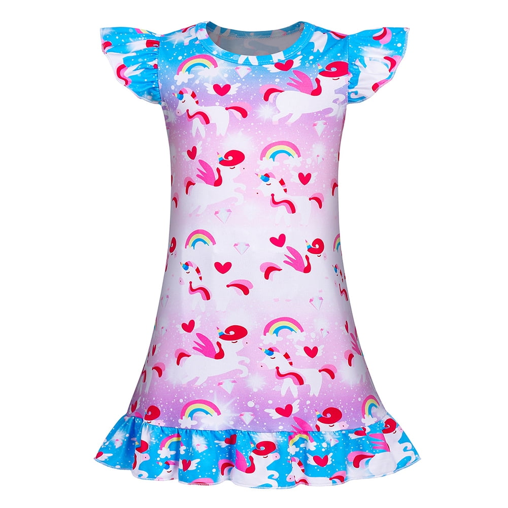 Girls Nightgowns 4-12 Years Flutter Short Sleeves Nightdress Nightie ...