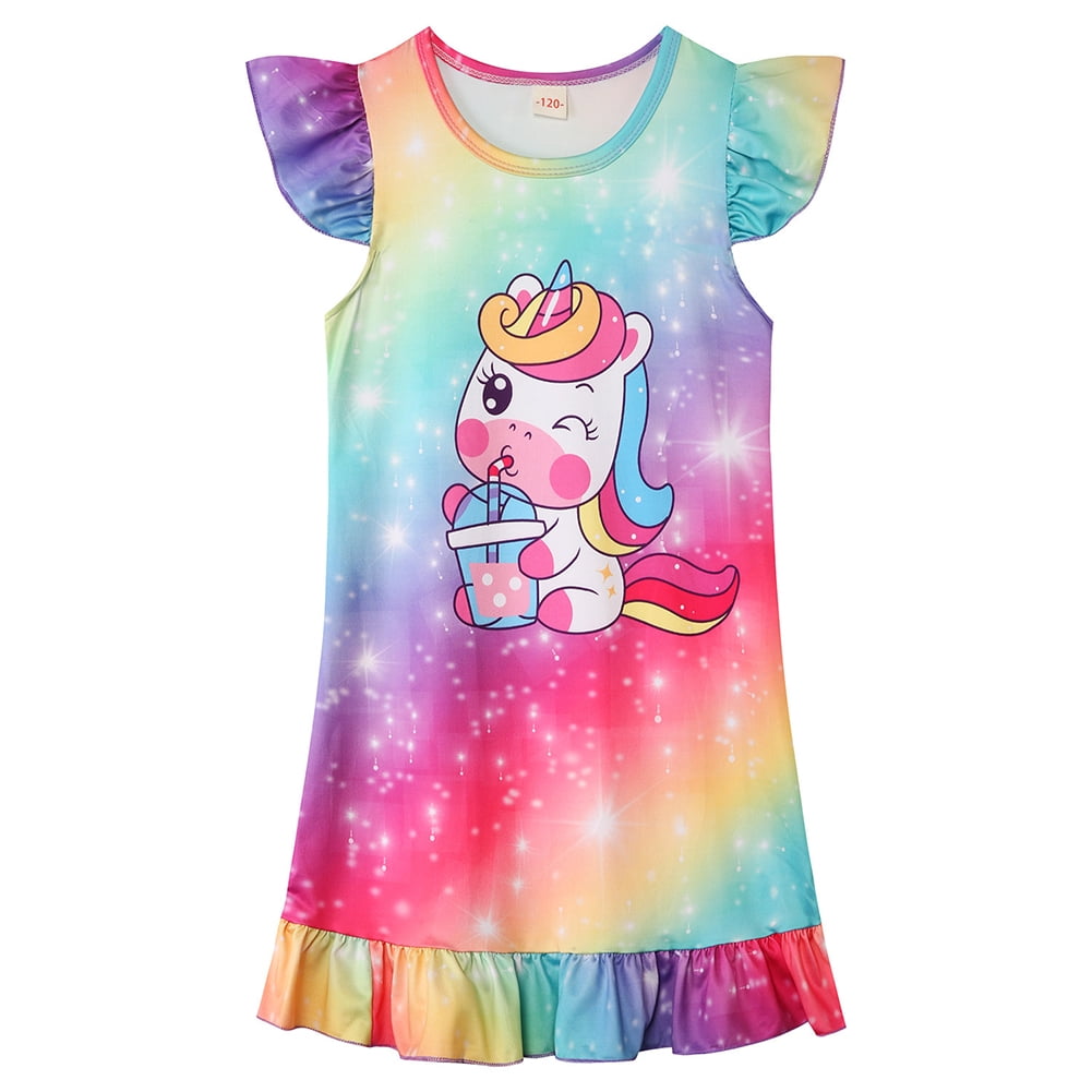Girls Nightgowns 4-12 Years Flutter Short Sleeves Nightdress Nightie ...