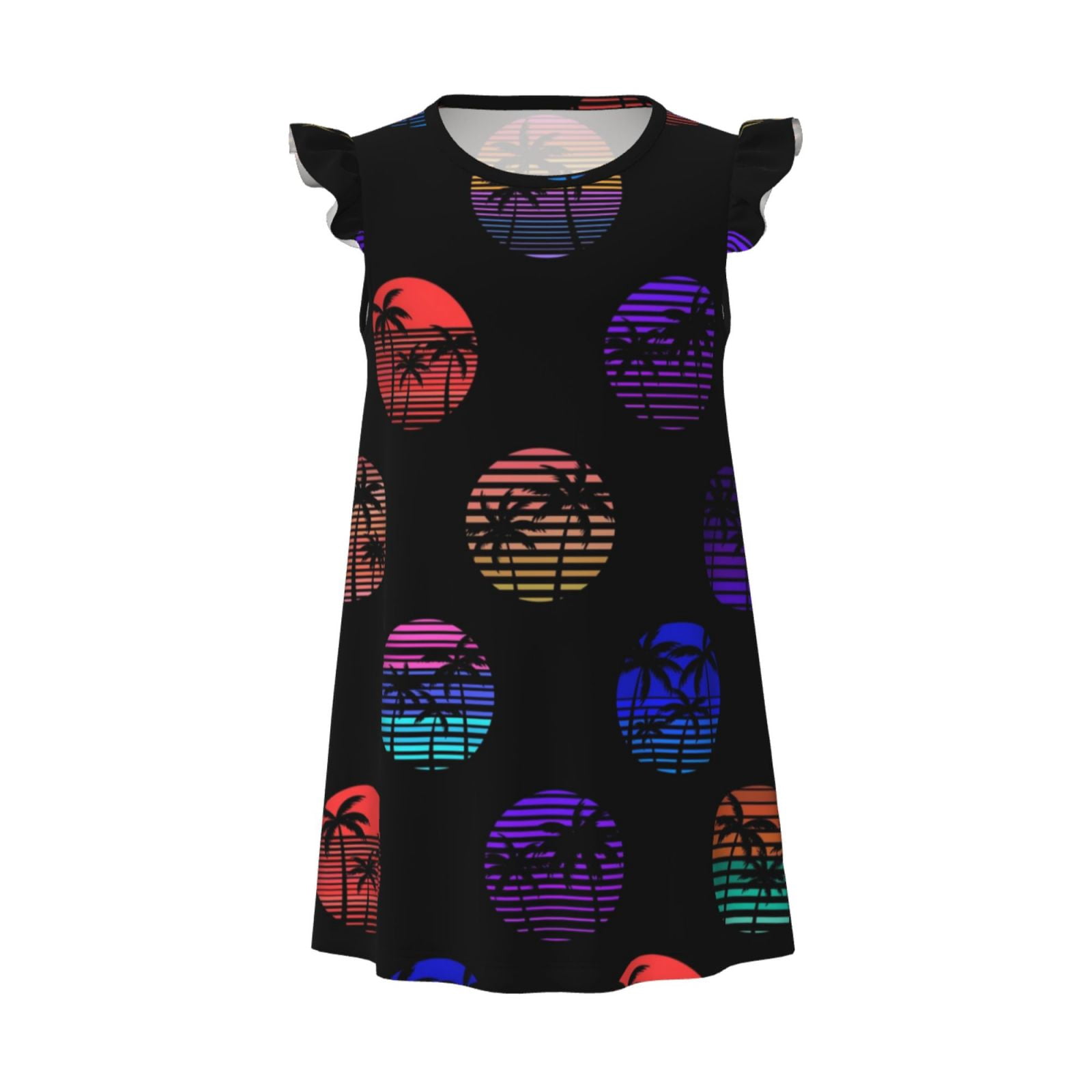 Girls Nightgowns - 80s Style Palm Trees Soft Comfort Flutter Sleeves ...