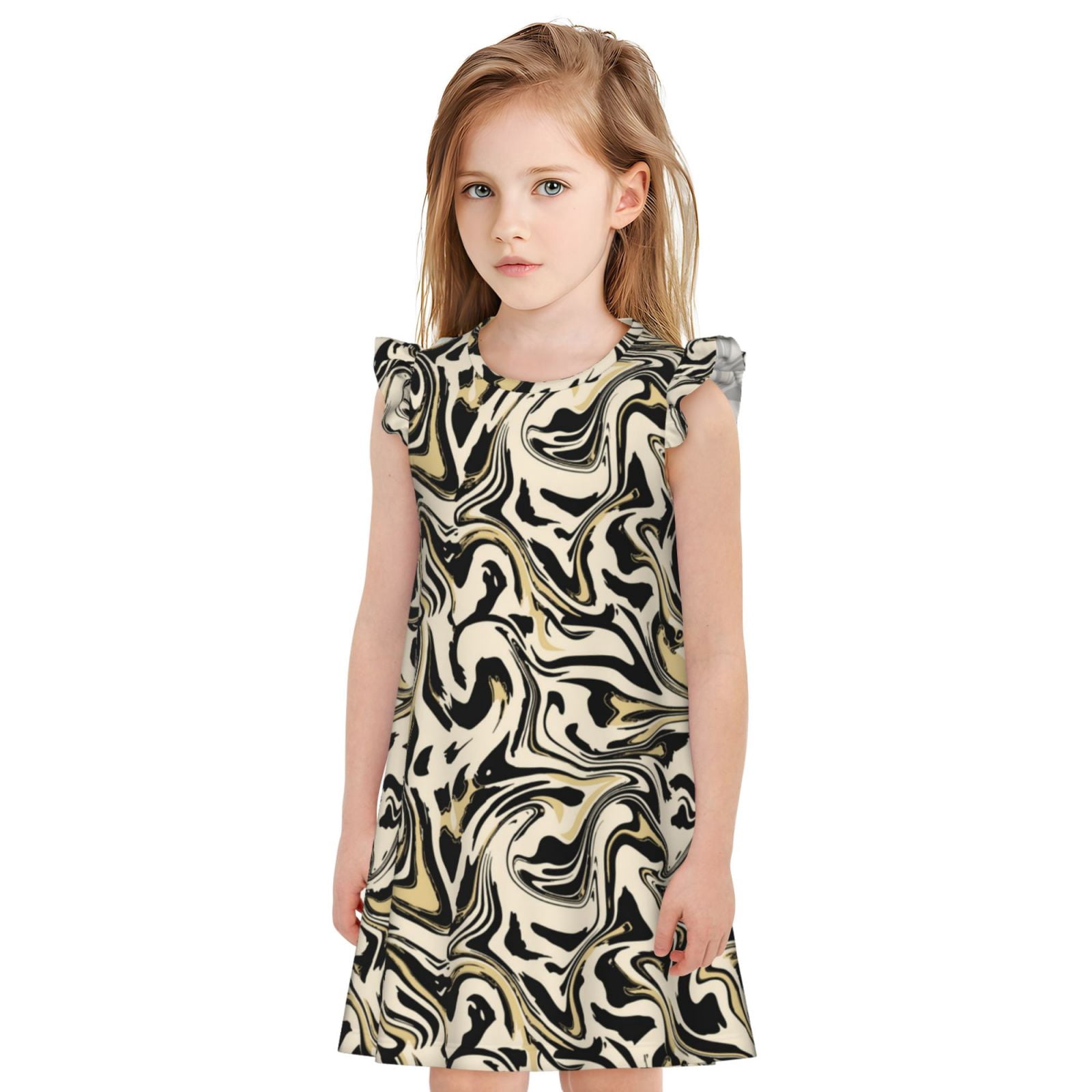 Girls Nightgowns - Abstract Black White Camouflage Flutter Sleeves ...