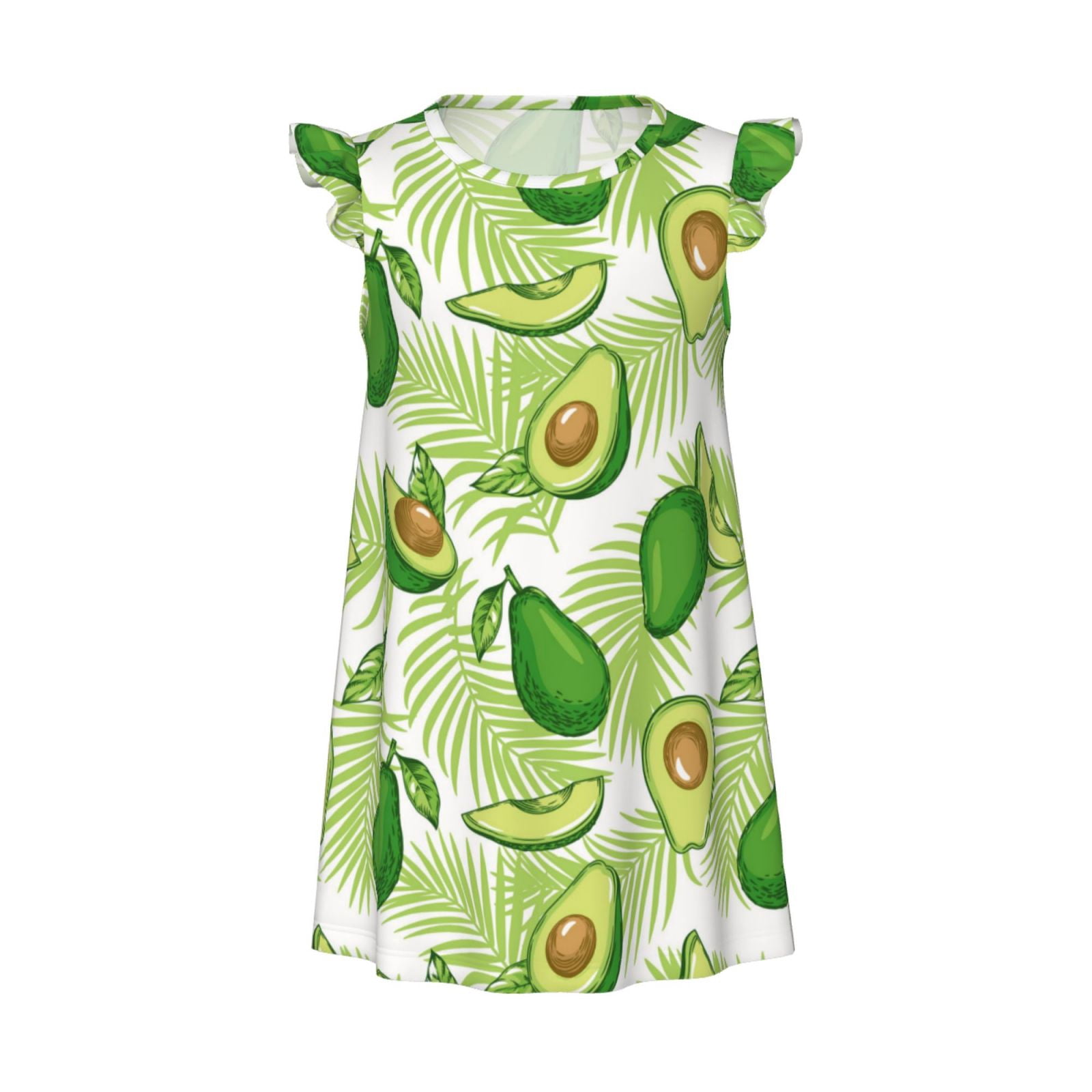 Girls Nightgowns, Avocado And Tropical Palm Leaves Flutter Sleeve ...