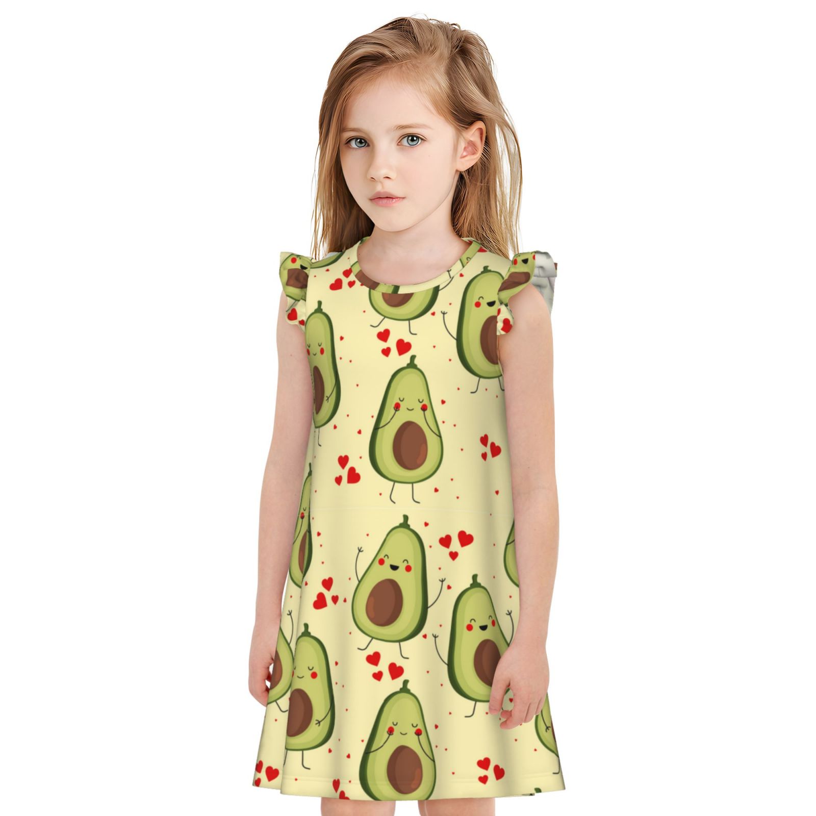 Girls Nightgowns - Avocados And Hearts Flutter Sleeves Sleepwear Night ...