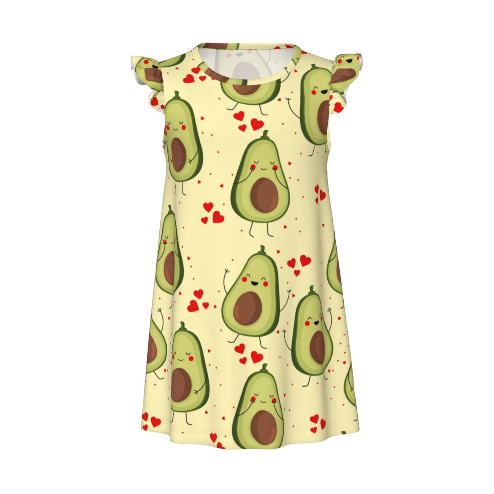 Girls Nightgowns - Avocados And Hearts Soft Comfort Flutter Sleeves ...