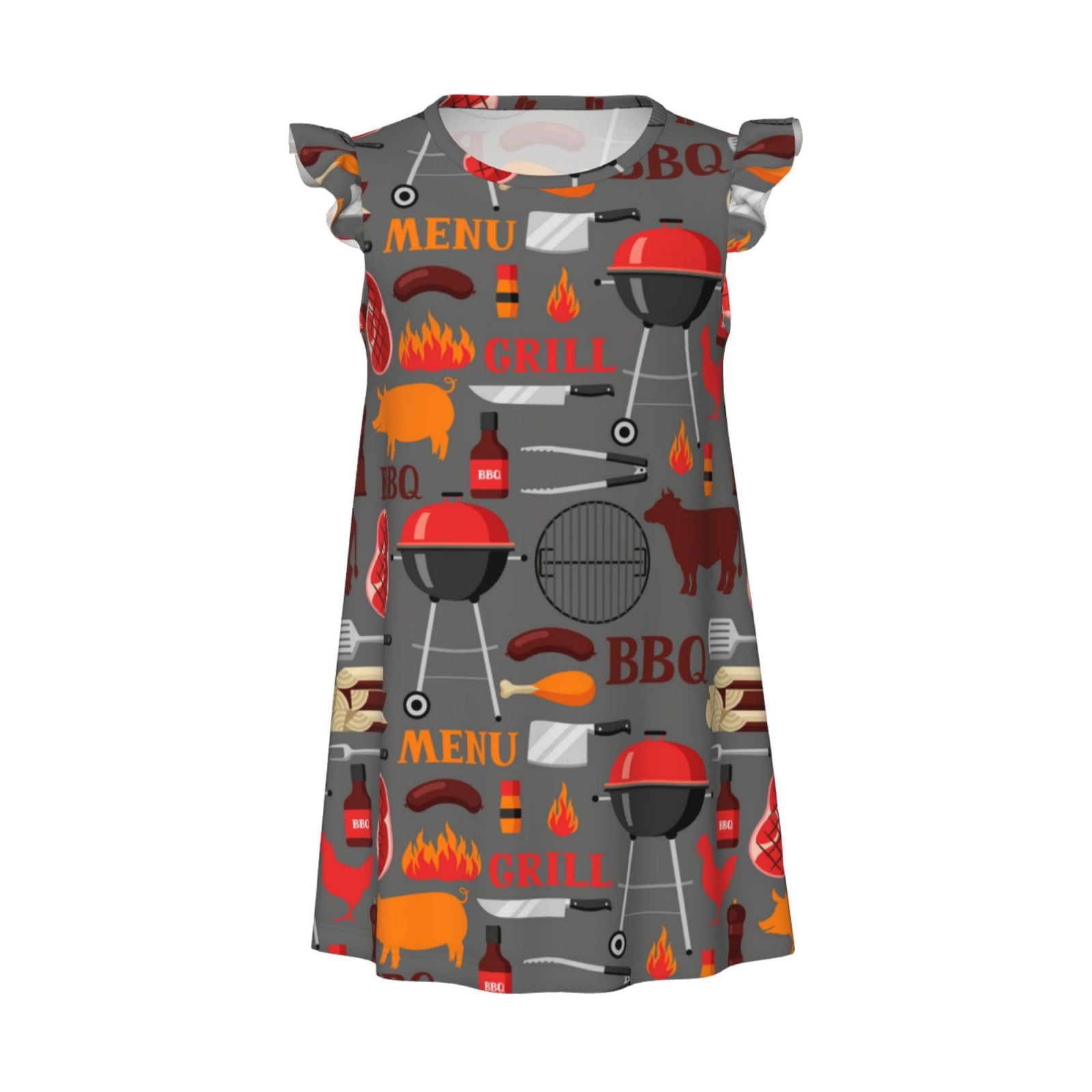 Girls Nightgowns - BBQ Icons Soft Comfort Flutter Sleeves Night Sleep ...