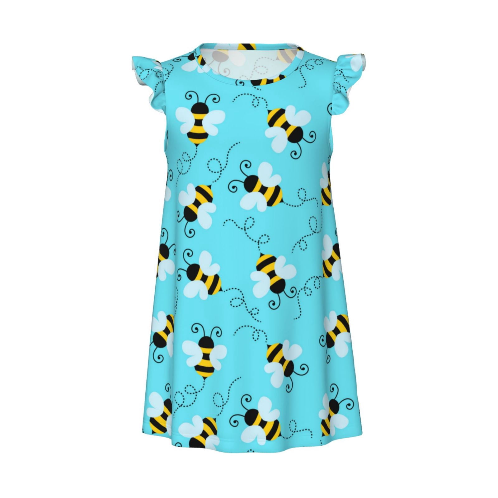 Girls Nightgowns - Bee cute cartoon blue Short Sleeves Princess Dress ...