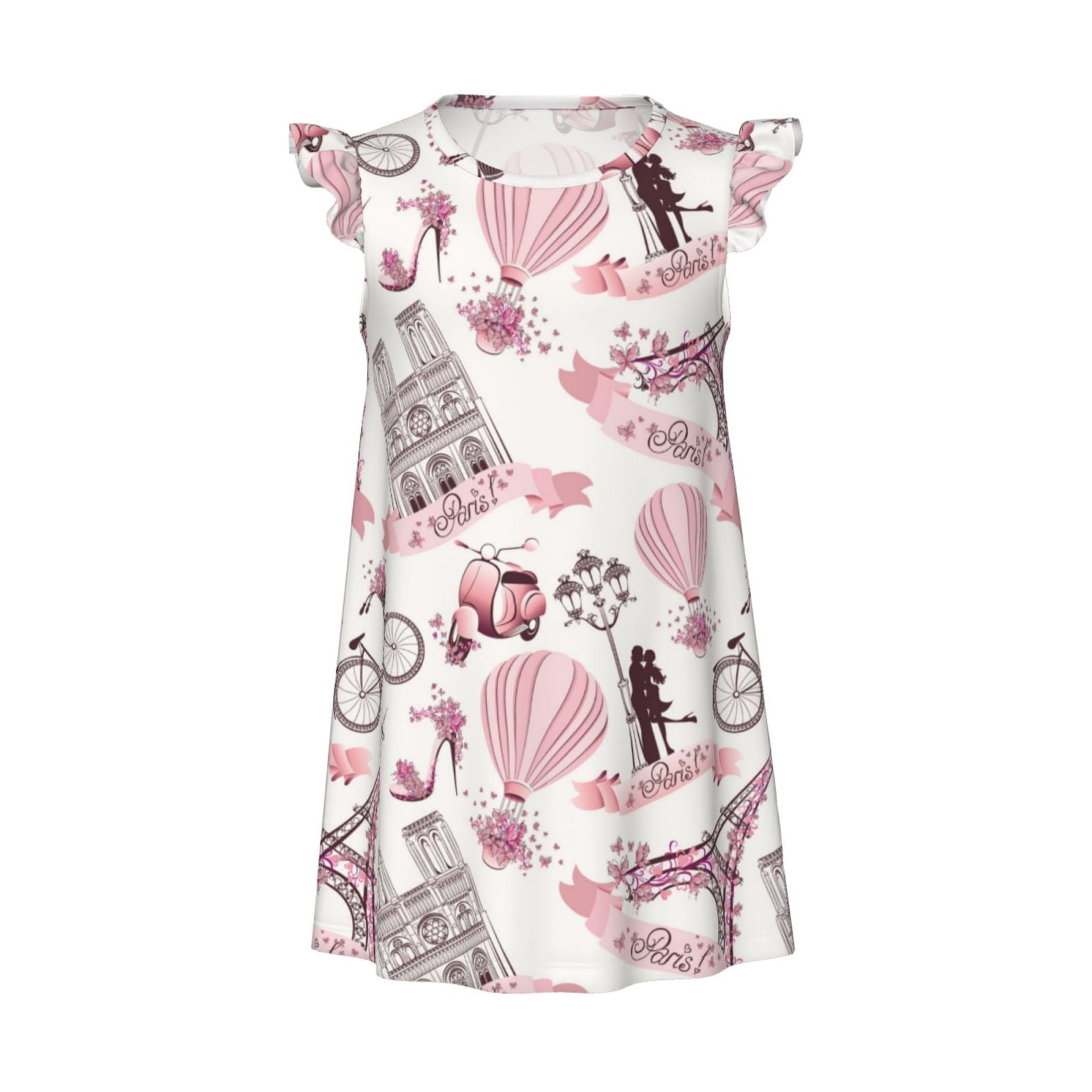 Girls Nightgowns - Bike Pattern Romantic Soft Comfort Flutter Sleeves Night Sleep Dress ...