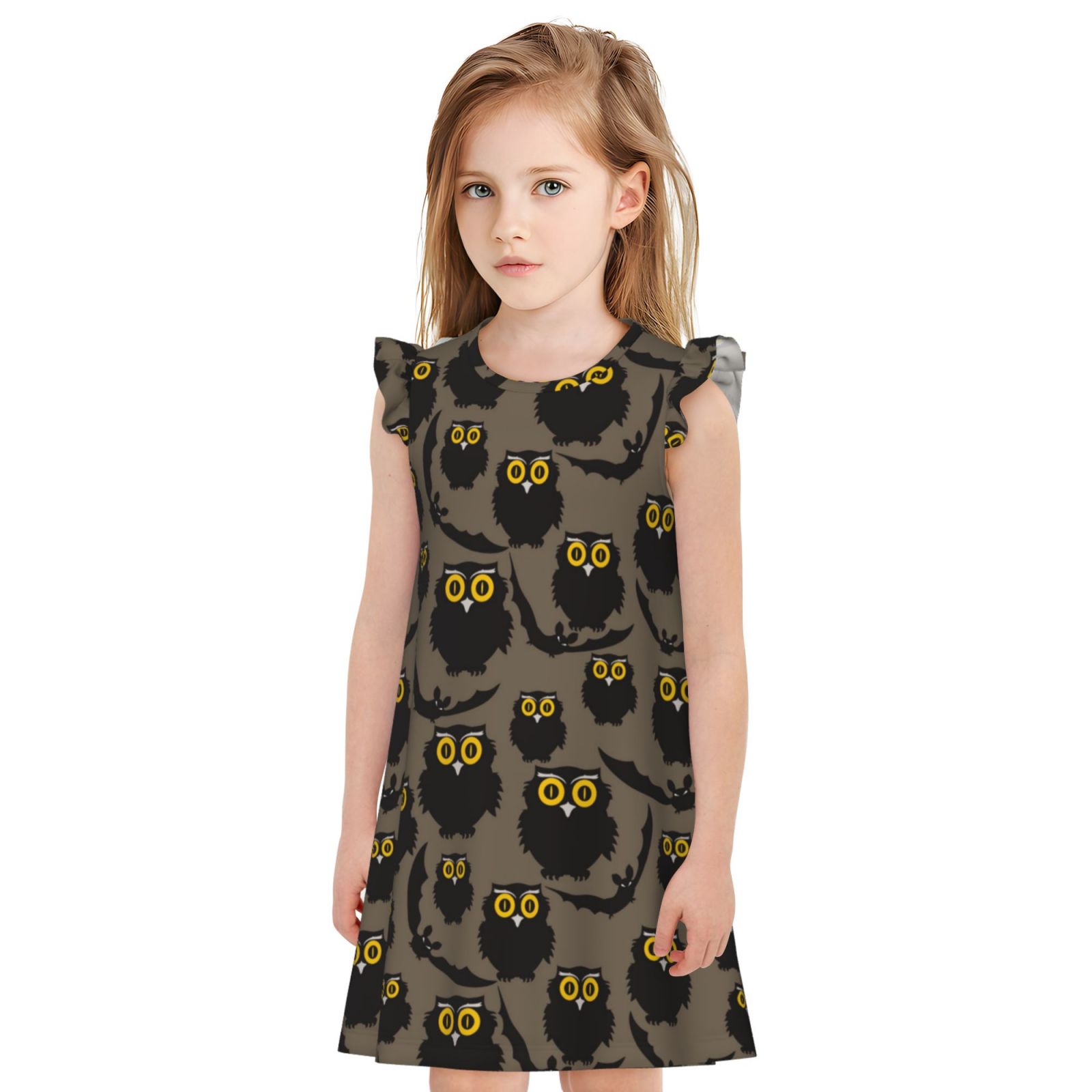 Girls Nightgowns - Black Bat Owl Flutter Sleeves Sleepwear Night Sleep ...