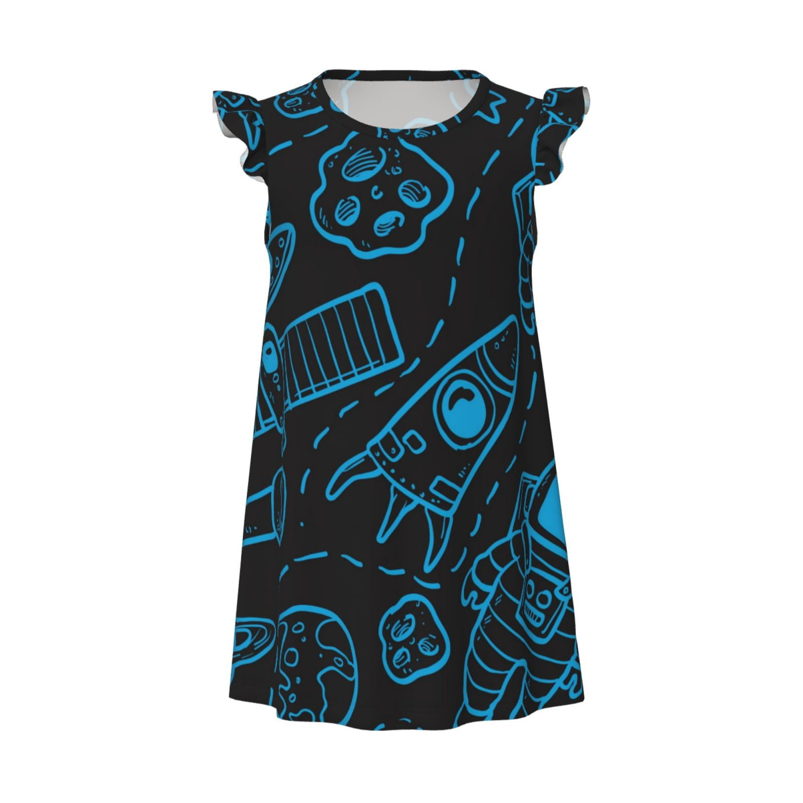 Girls Nightgowns, Blue Astronaut Space Doodles Flutter Sleeve Pajamas ...