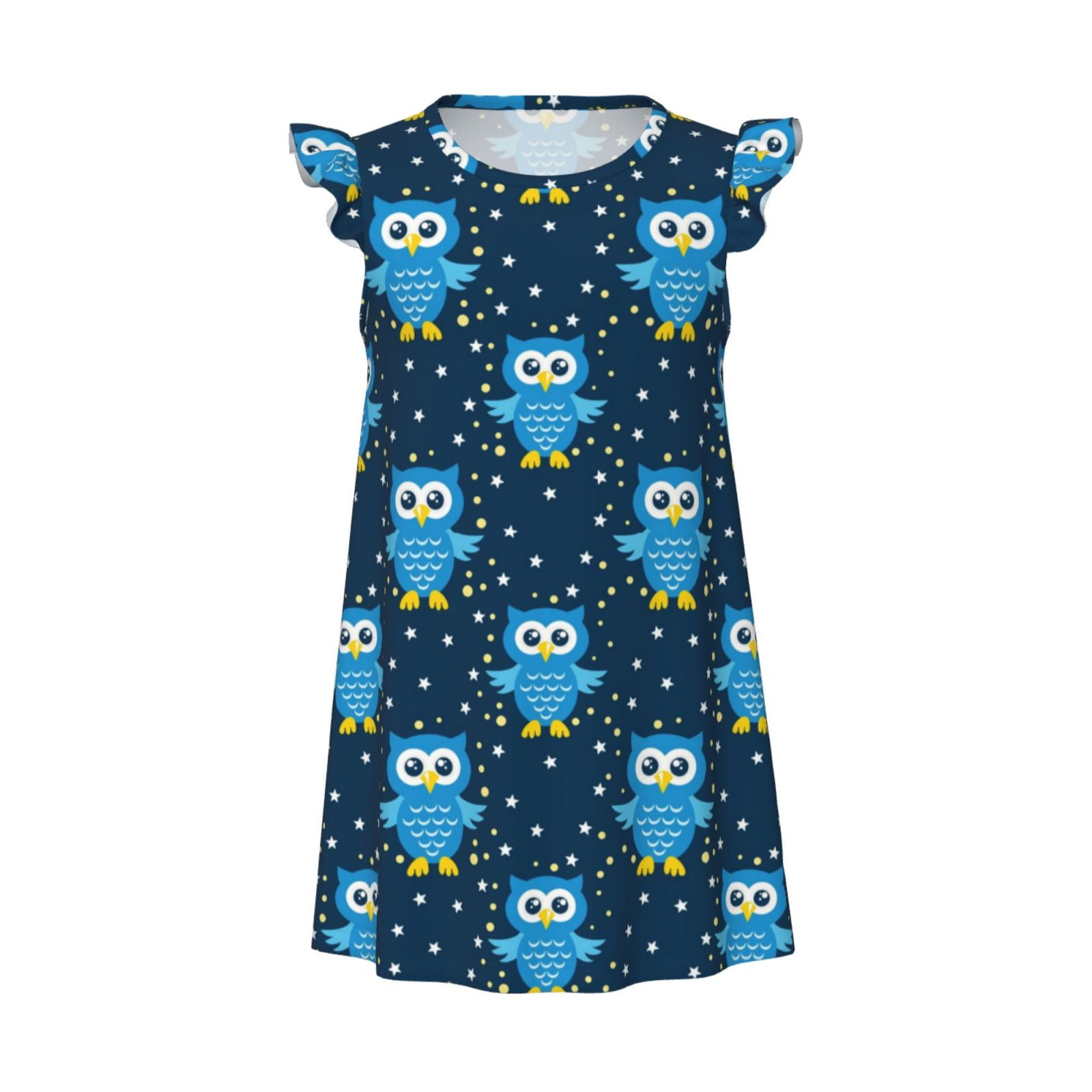 Girls Nightgowns - Blue Owl Soft Comfort Flutter Sleeves Night Sleep ...