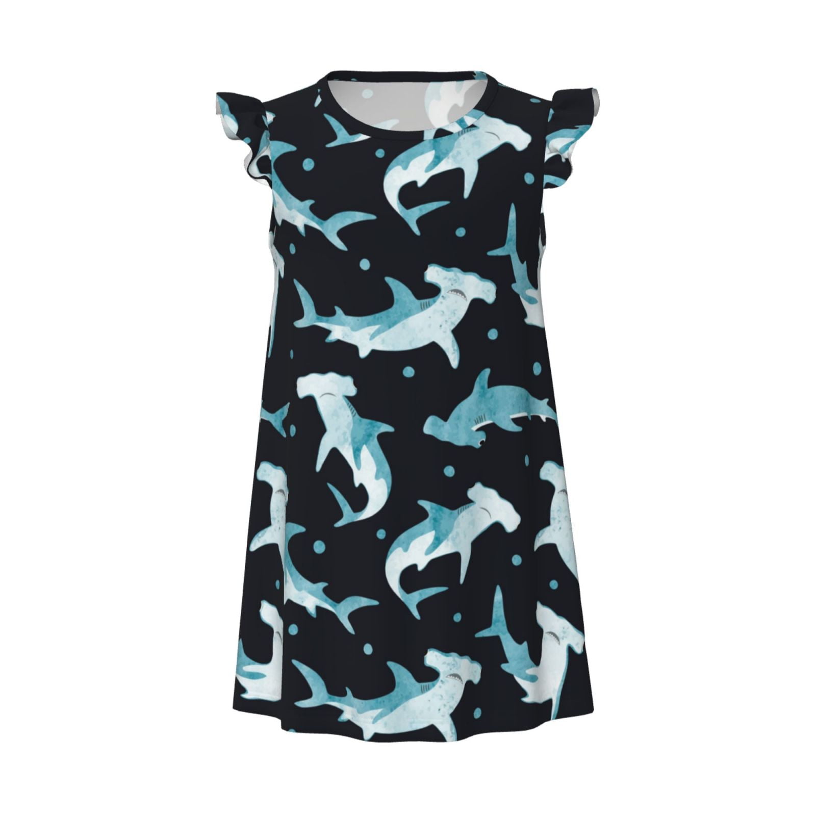 Girls Nightgowns - Blue dot hammerhead shark Short Sleeves Princess ...