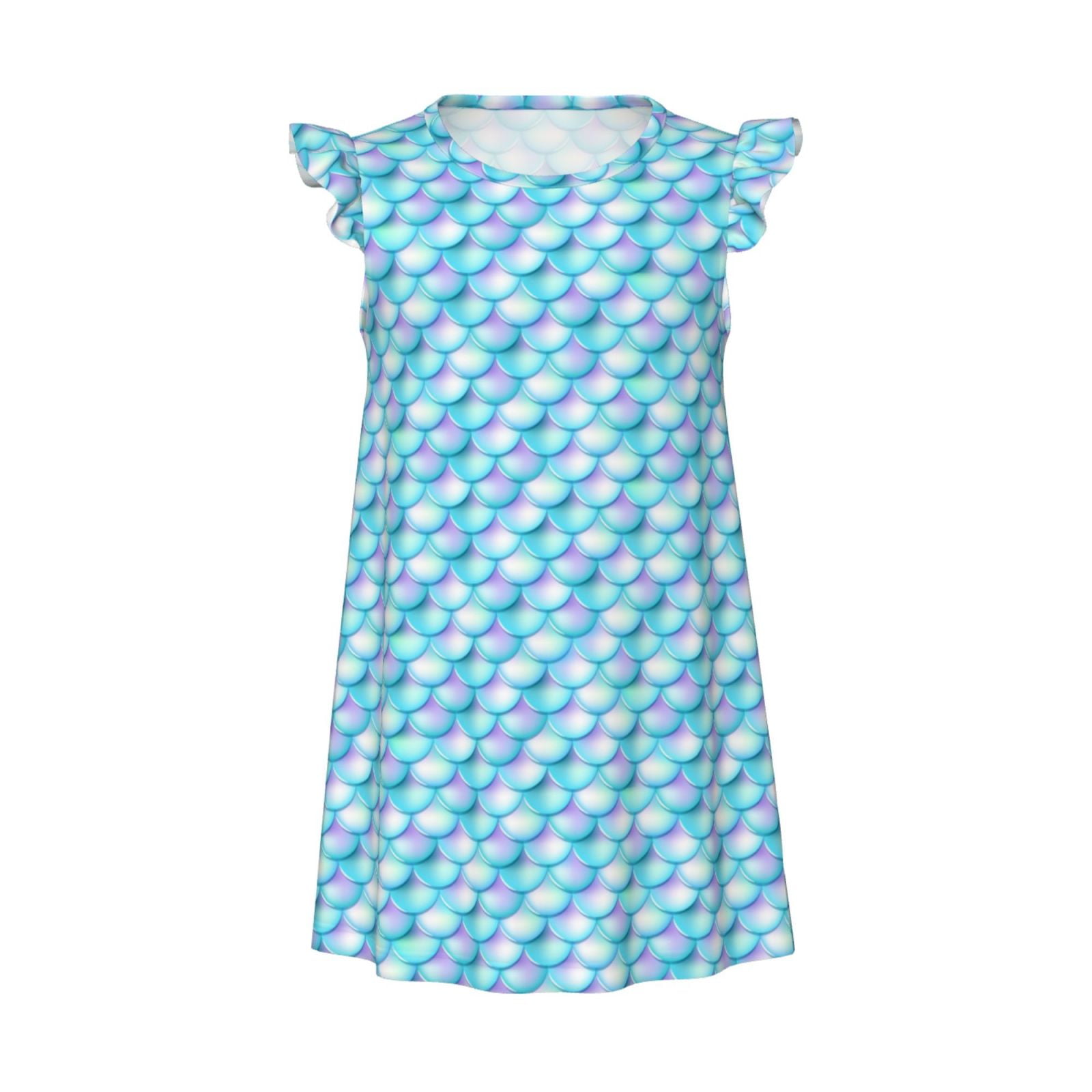 Girls Nightgowns, Blue green fish scale texture Flutter Sleeve Pajamas ...