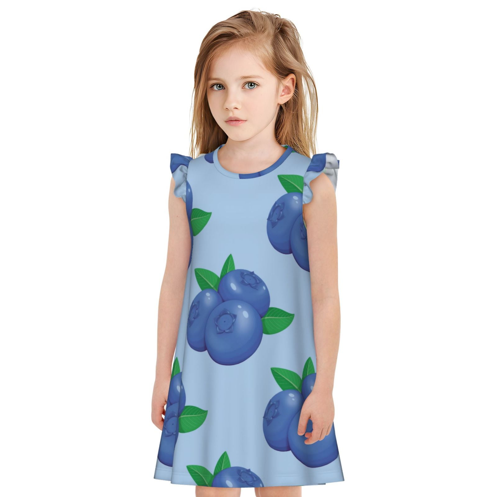 Girls Nightgowns - Blueberry Print blue Flutter Sleeves Sleepwear Night ...
