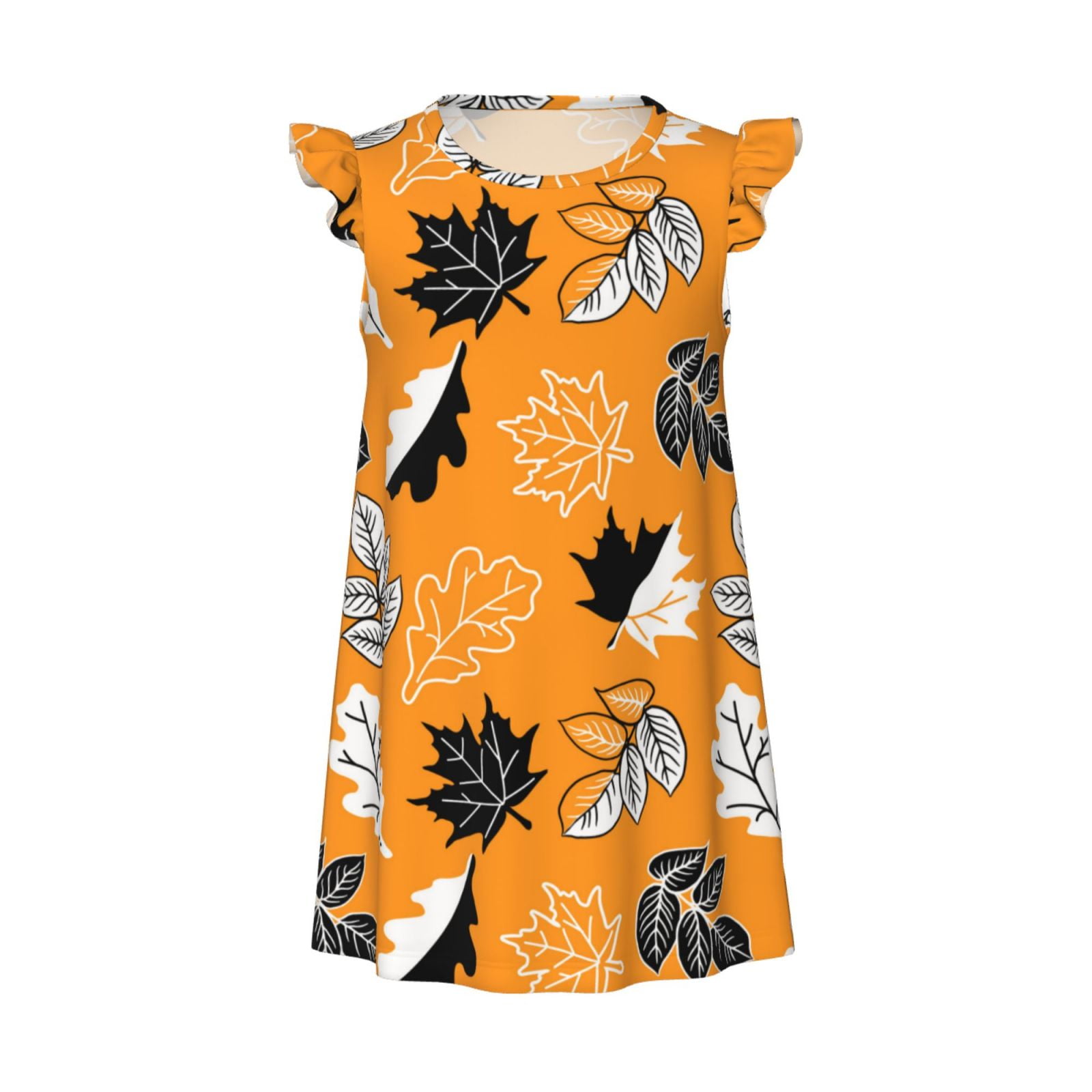 Girls Nightgowns - Bold Black and White Leaves Orange Short Sleeves ...