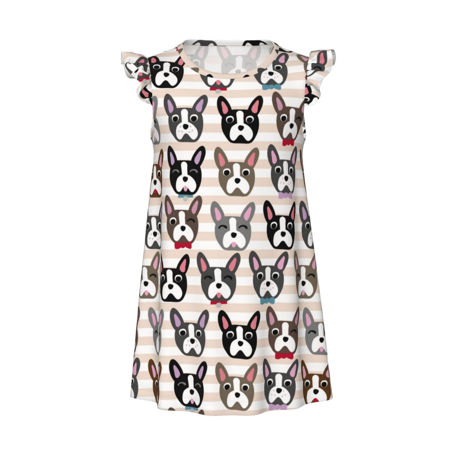 Girls Nightgowns - Boston Terrier French Bulldog Stripe Short Sleeves ...