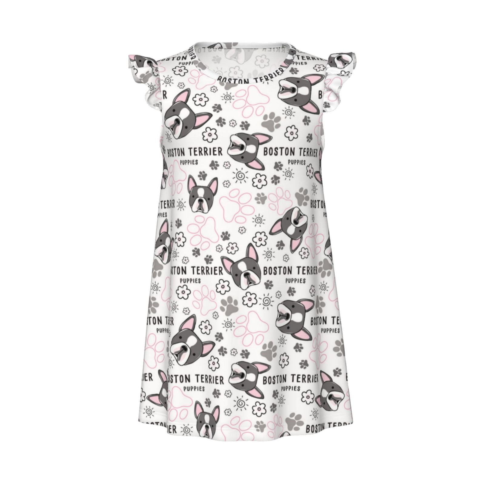 Girls Nightgowns - Boston Terrier puppies pink paw Soft Comfort Flutter ...
