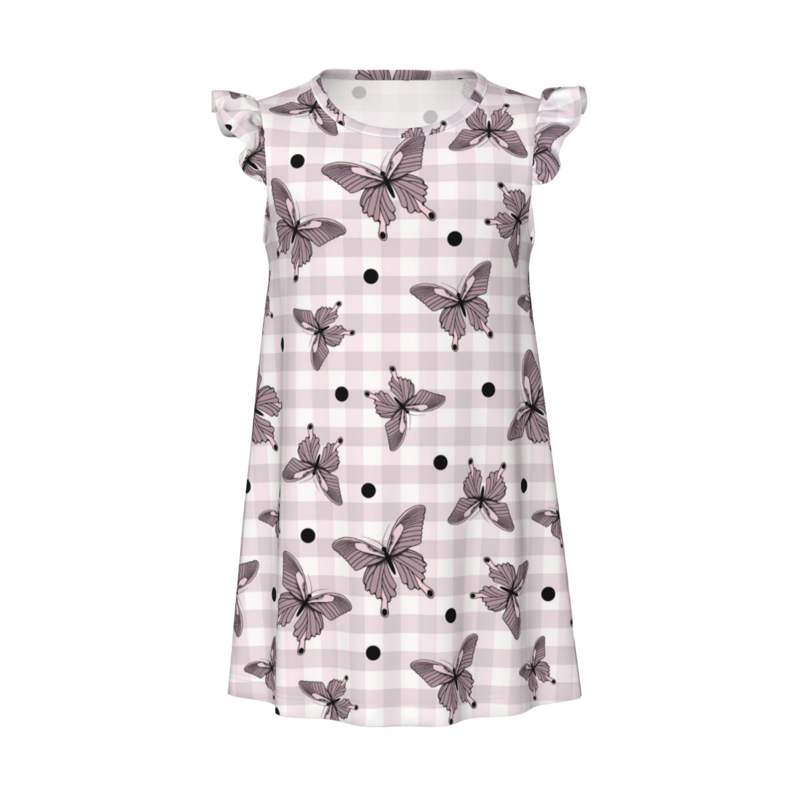 Girls Nightgowns - Butterflies checkered Soft Comfort Flutter Sleeves ...