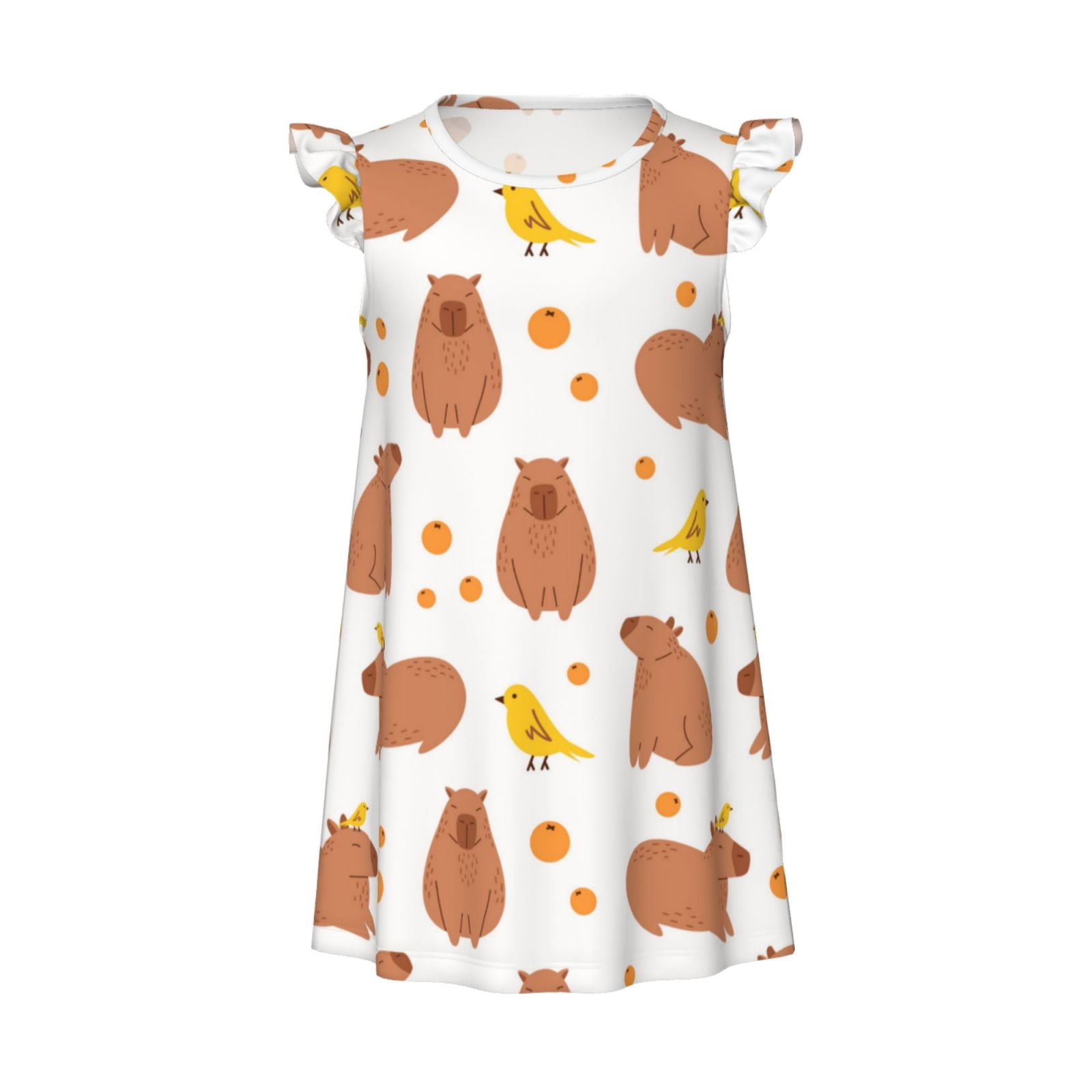 Girls Nightgowns, Capybaras Bird Orange Flutter Sleeve Pajamas ...