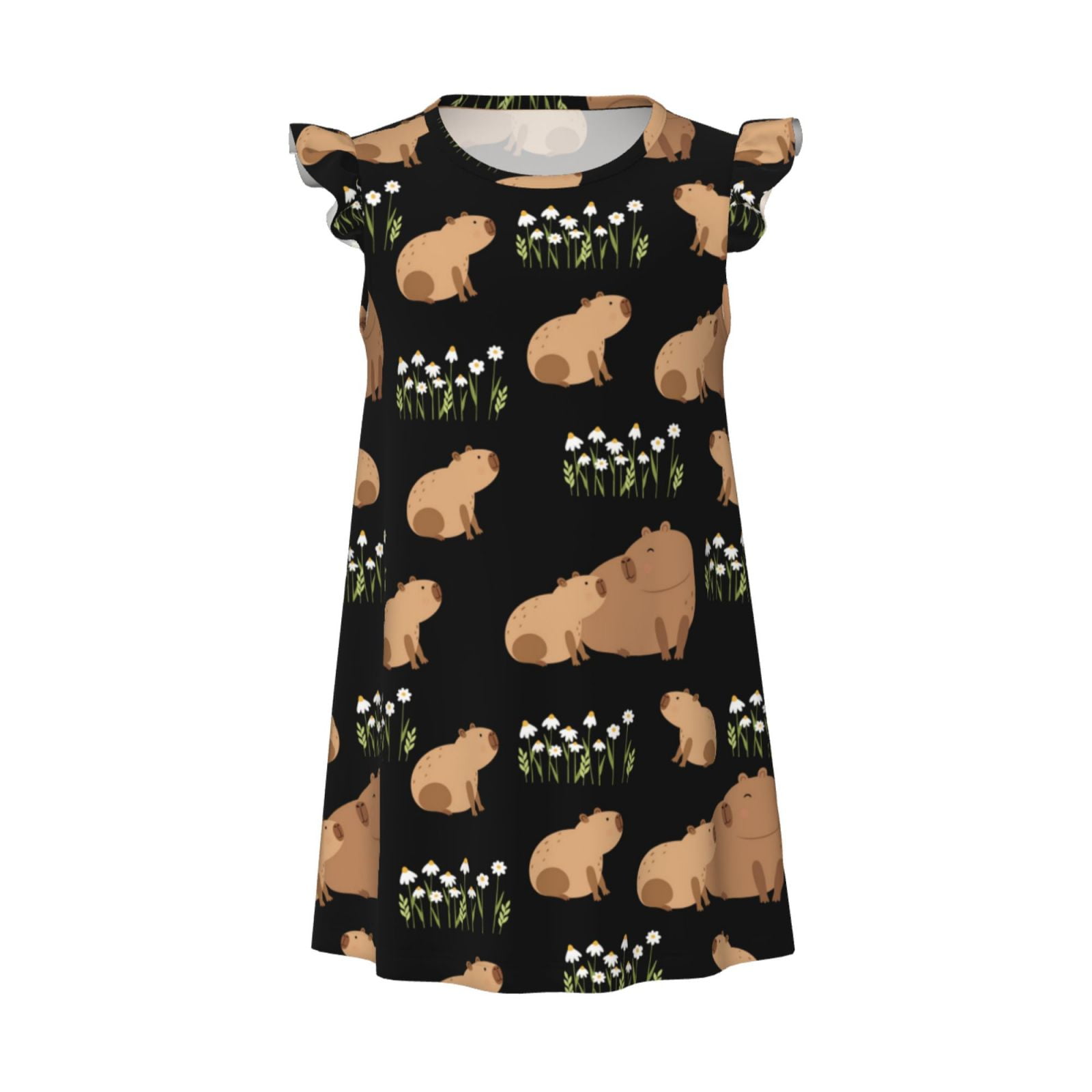Girls Nightgowns, Capybaras Daisy Flutter Sleeve Pajamas Nightdress ...