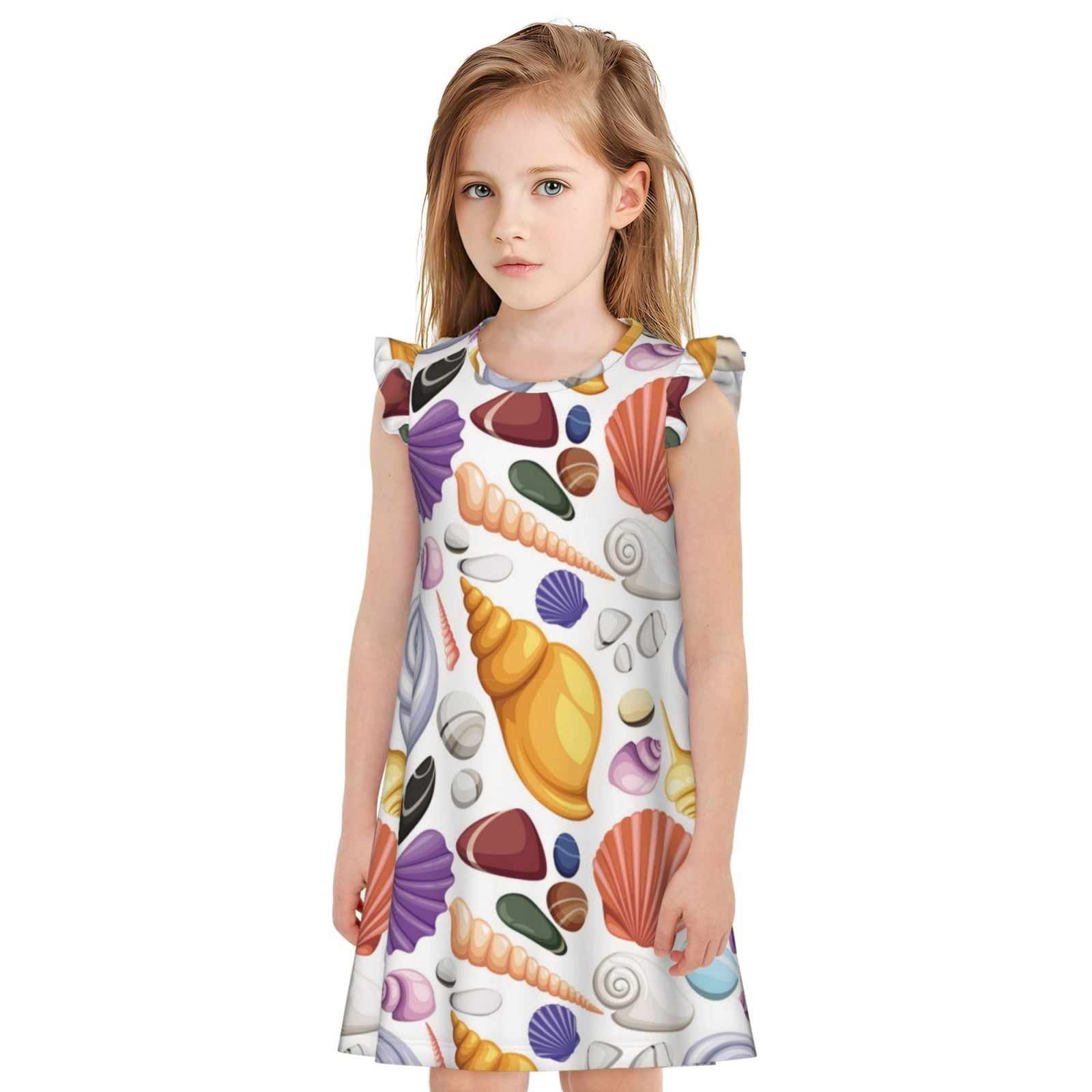 Girls Nightgowns - Cartoon Conch Shell Flutter Sleeves Sleepwear Night ...