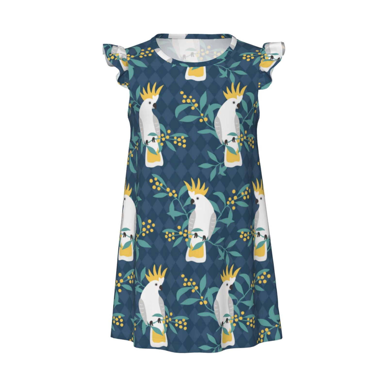 Girls Nightgowns - Cartoon Cute Cockatoo Plant Soft Comfort Flutter ...