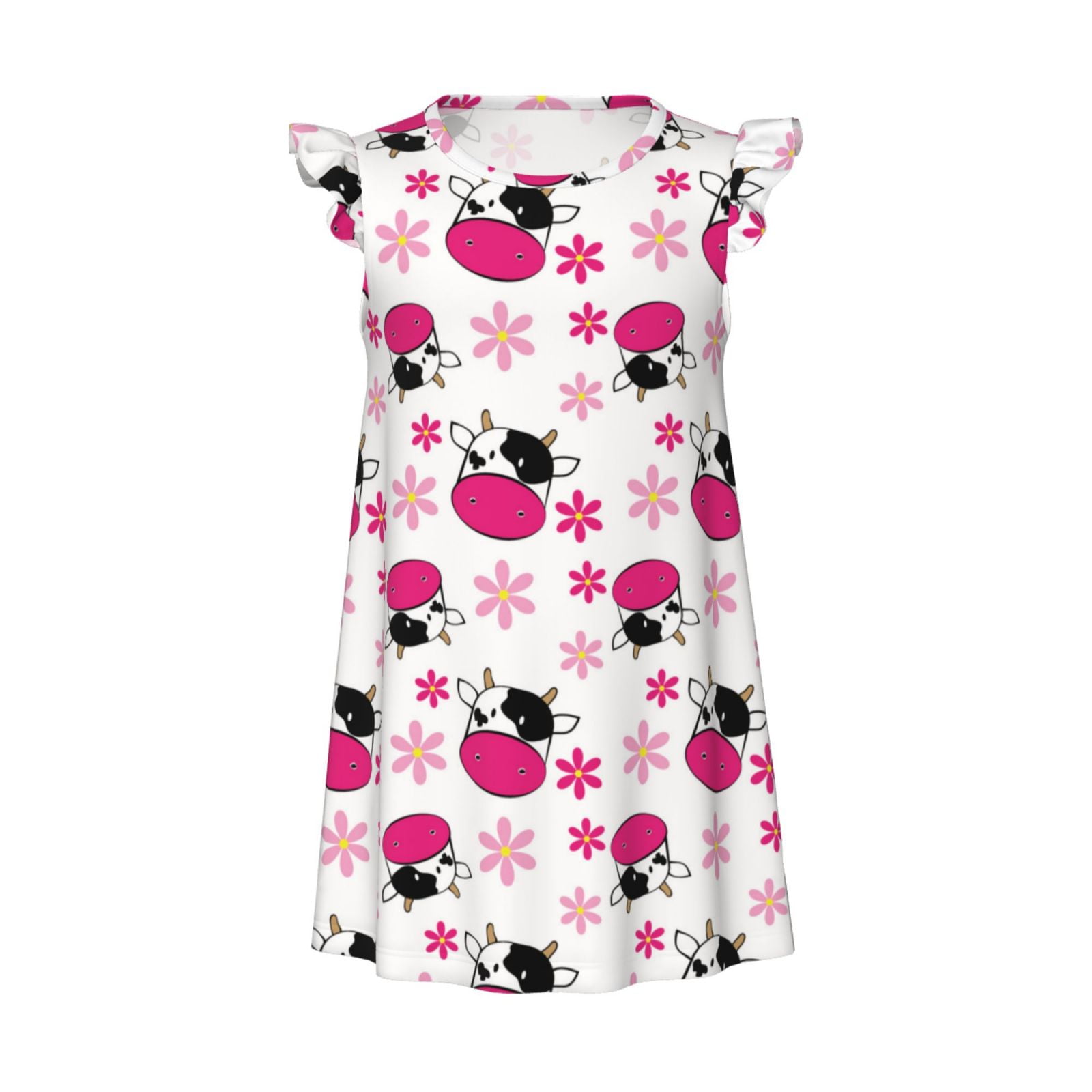 Girls Nightgowns - Cartoon Cute Cow Flower White Soft Comfort Flutter ...