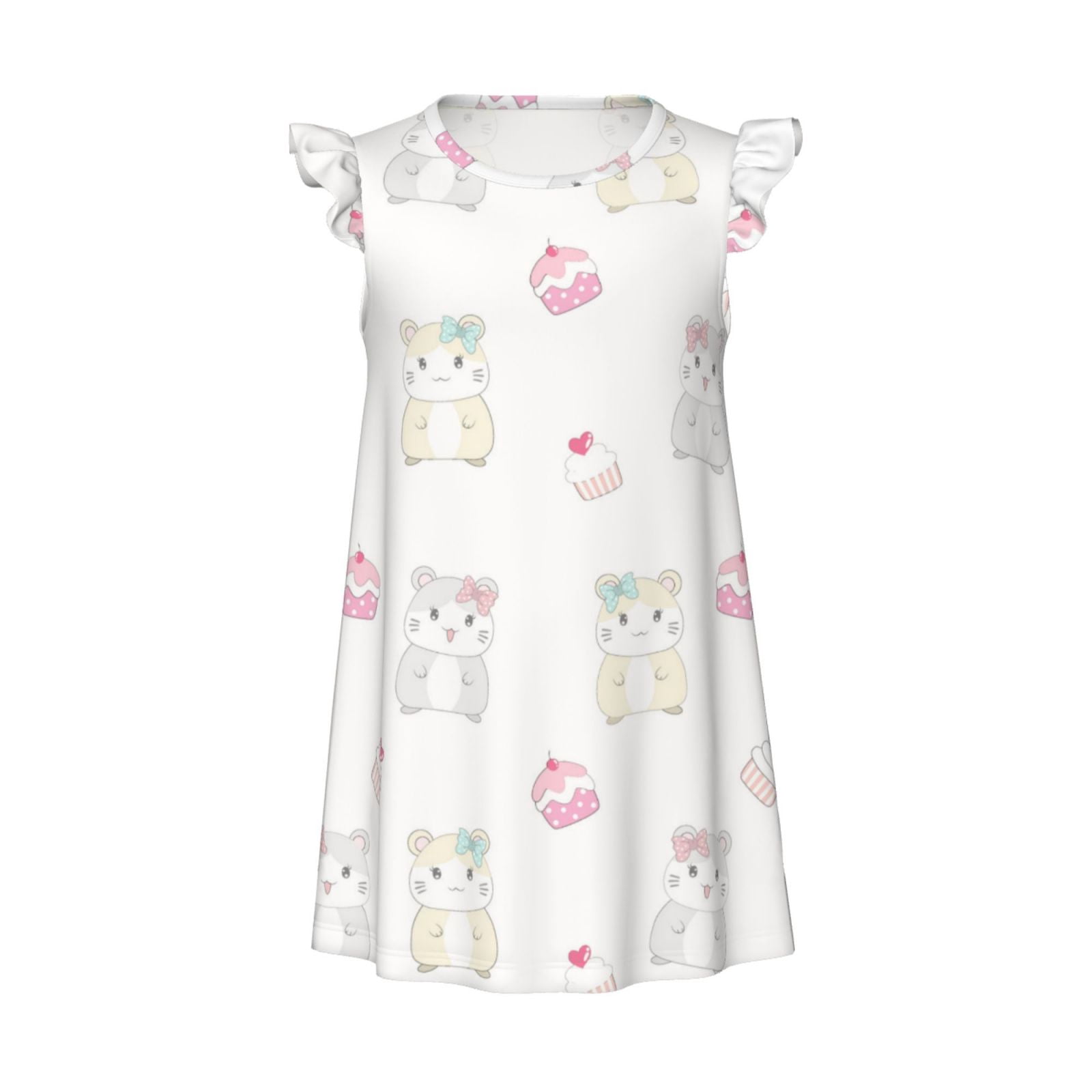 Girls Nightgowns, Cartoon Cute Hamster Cake Flutter Sleeve Pajamas ...