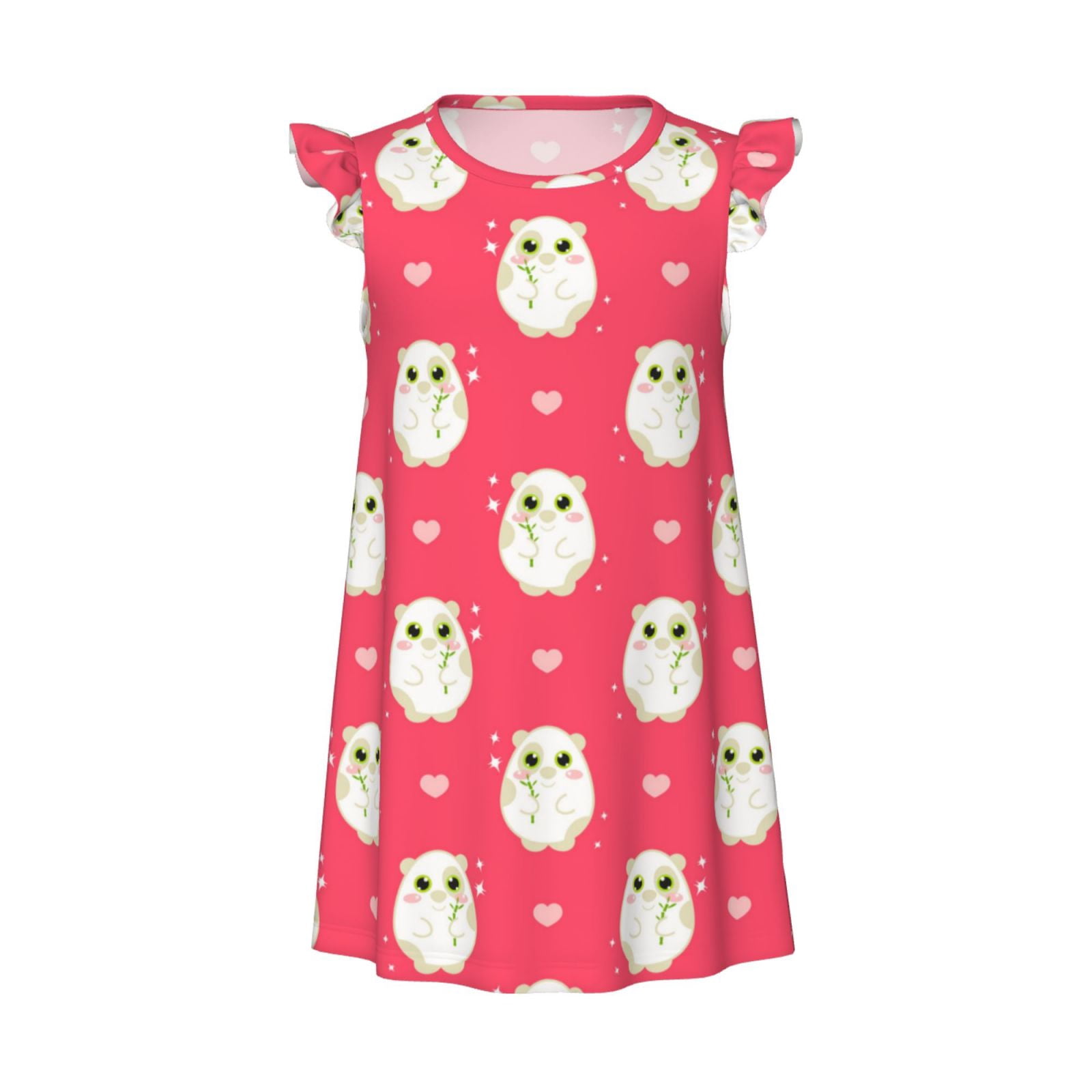 Girls Nightgowns - Cartoon Cute Hamster Rose Red Soft Comfort Flutter ...