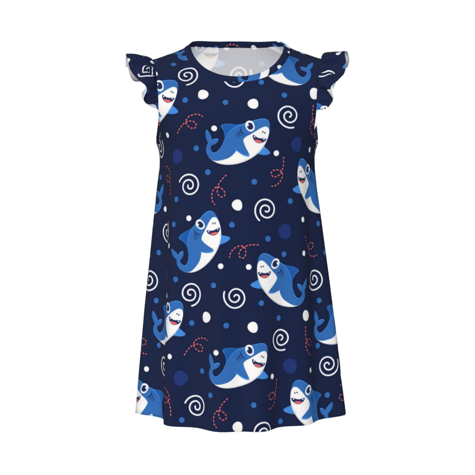 Girls Nightgowns, Cartoon Cute Shark_A Flutter Sleeve Pajamas ...