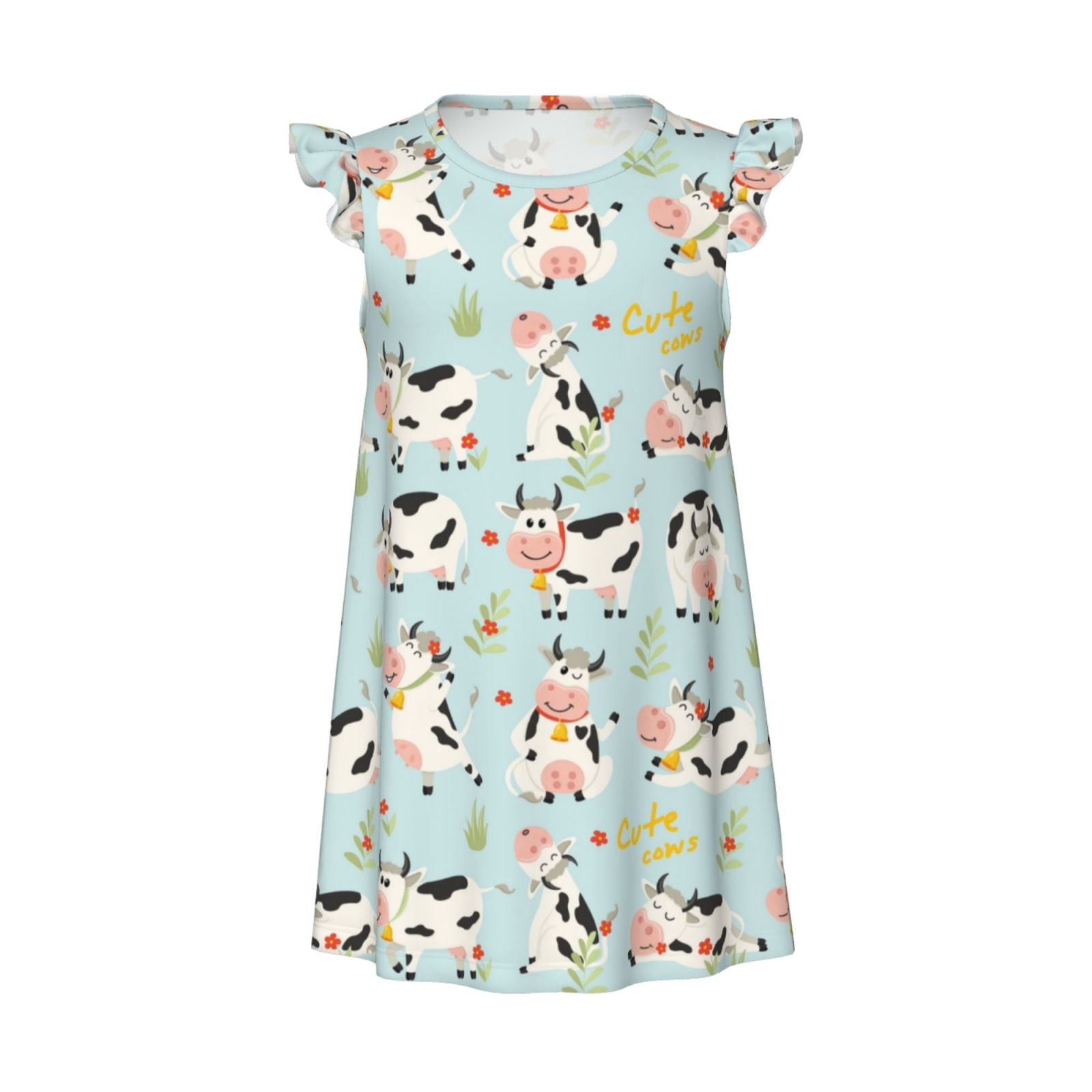 Girls Nightgowns - Cartoon Funny Cute Cow Flower Soft Comfort Flutter ...