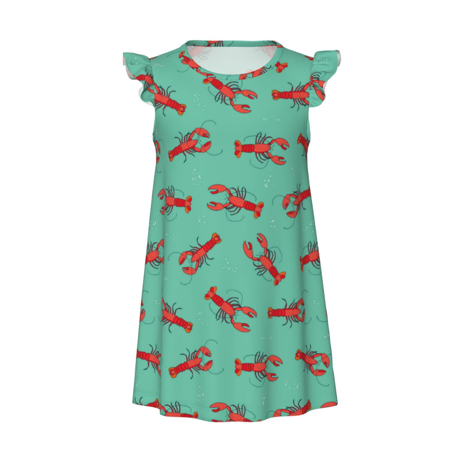 Girls Nightgowns - Cartoon Lobsters A Soft Comfort Flutter Sleeves ...
