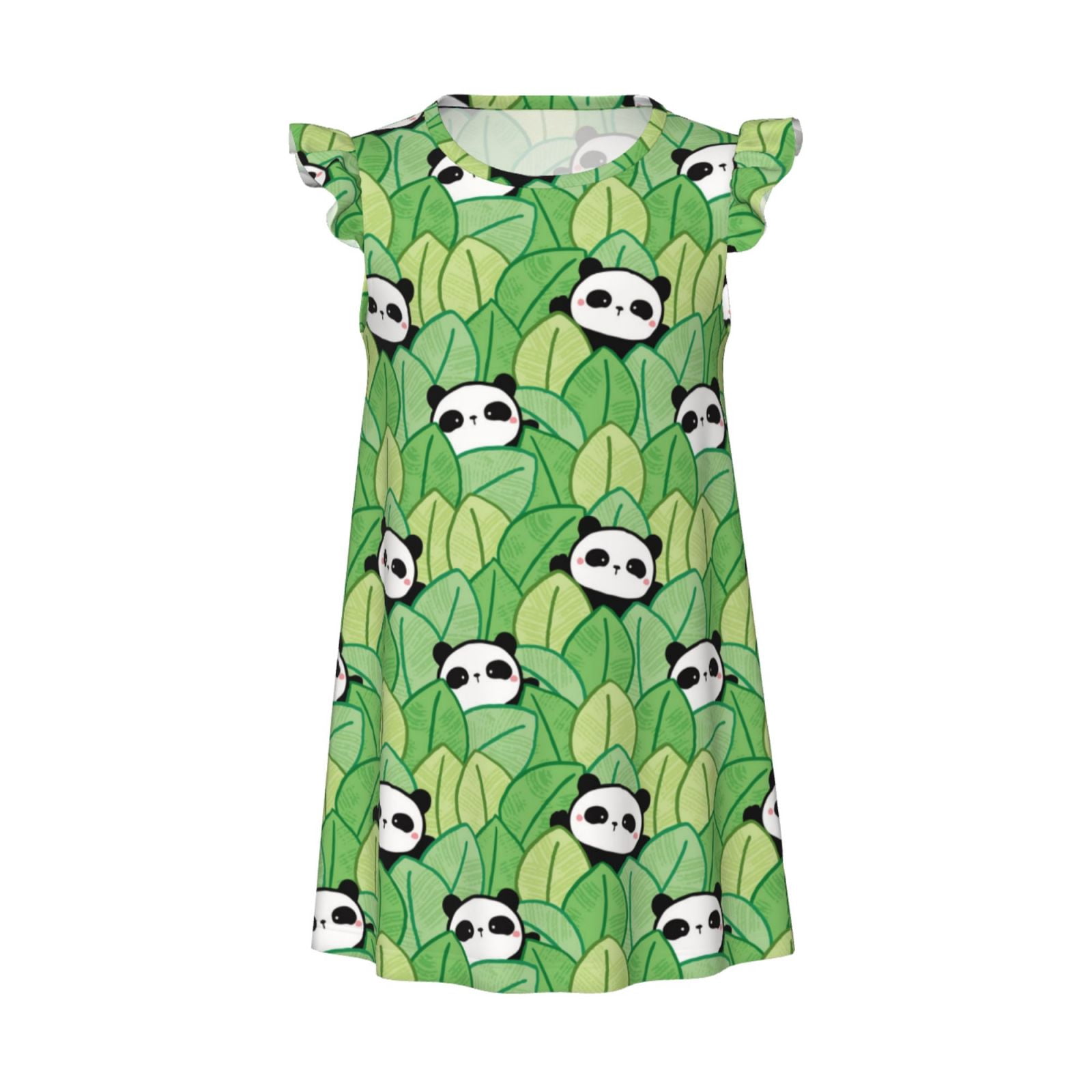 Girls Nightgowns - Cartoon Panda And Leaf 1 Short Sleeves Pajamas Dress ...