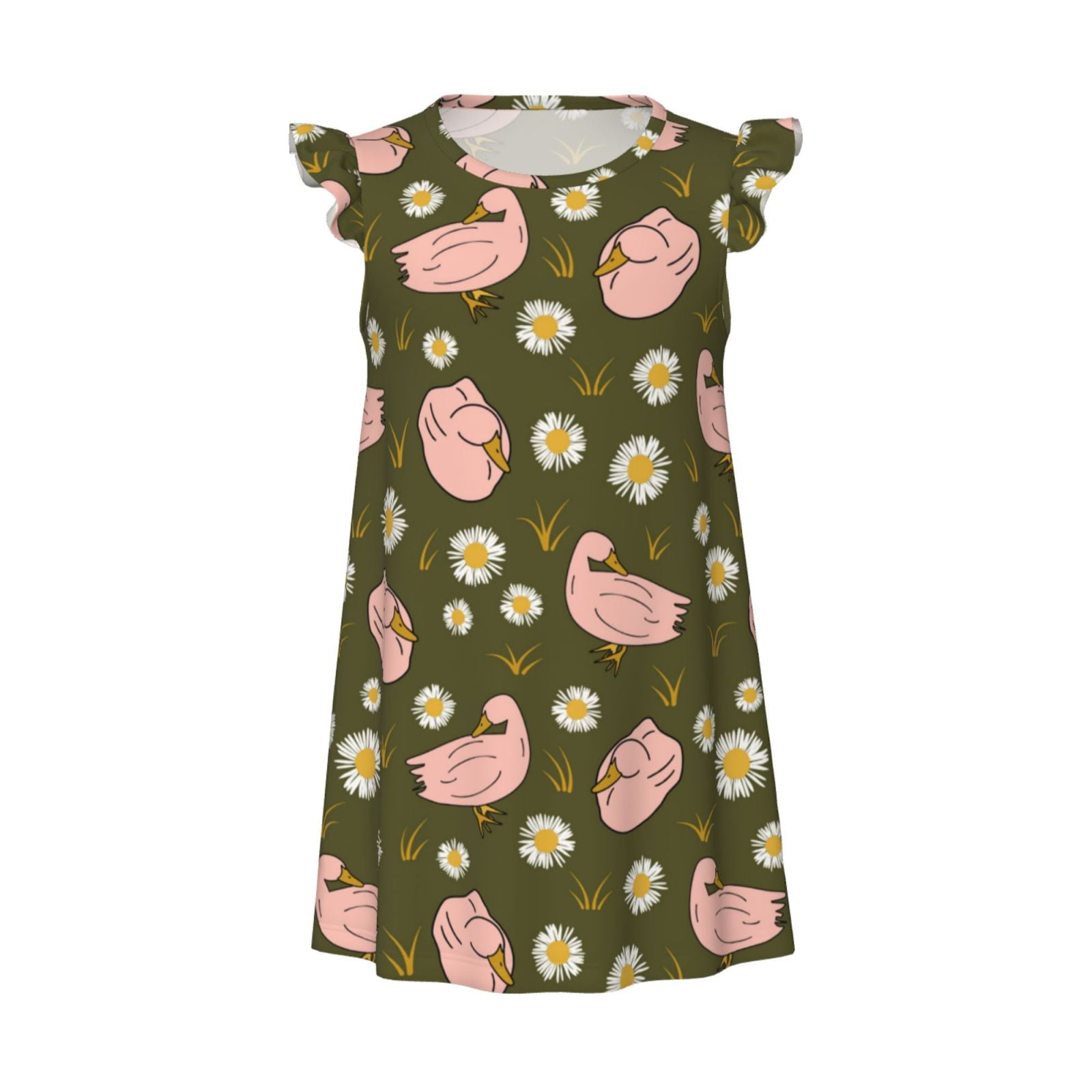 Girls Nightgowns, Cartoon Pink Cute Duck Daisy Flutter Sleeve Pajamas ...