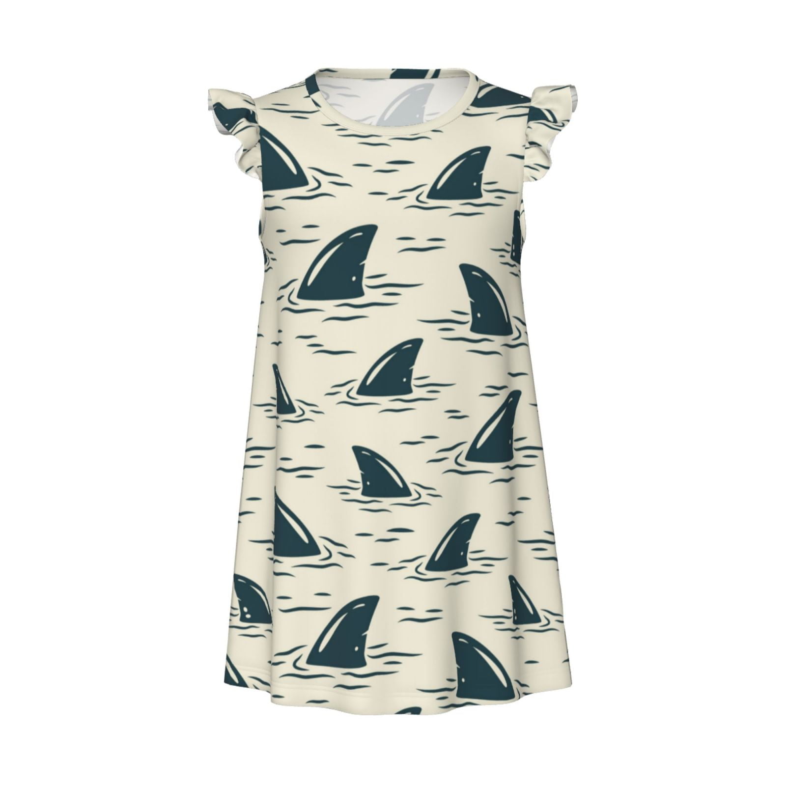 Girls Nightgowns - Cartoon Wavy Shark Fin Soft Comfort Flutter Sleeves ...