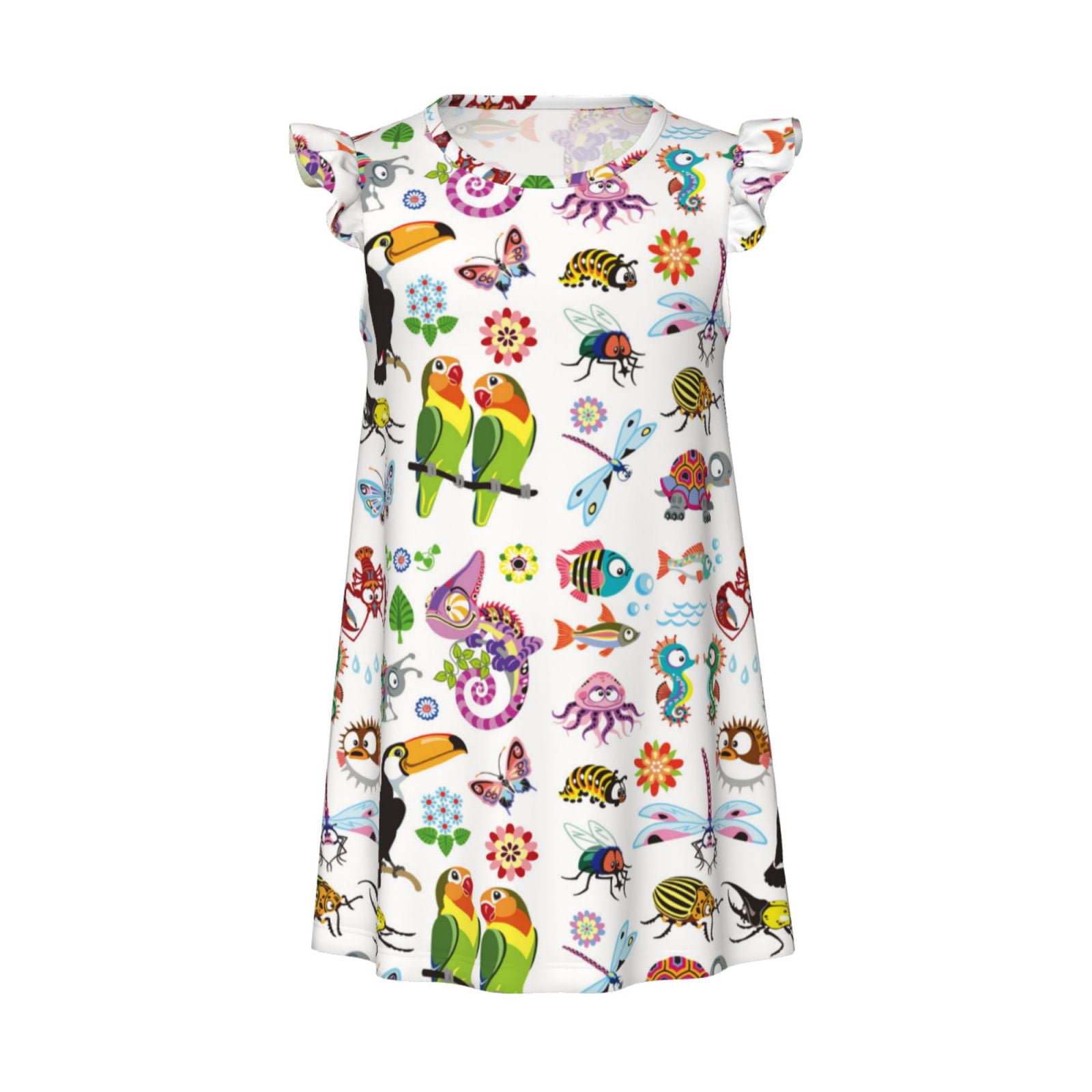 Girls Nightgowns, Cartoon Wild Animals Flutter Sleeve Pajamas ...