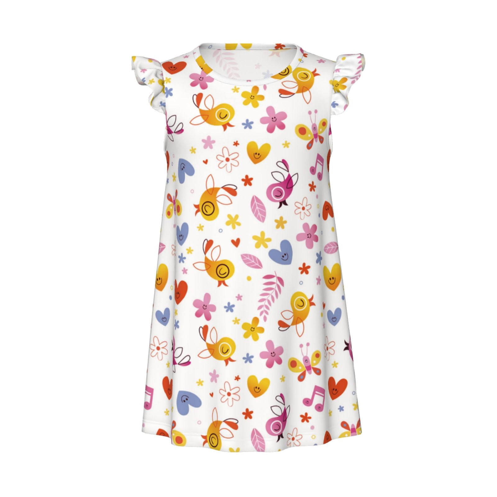Girls Nightgowns - Cartoon birds & flowers Soft Comfort Flutter Sleeves ...