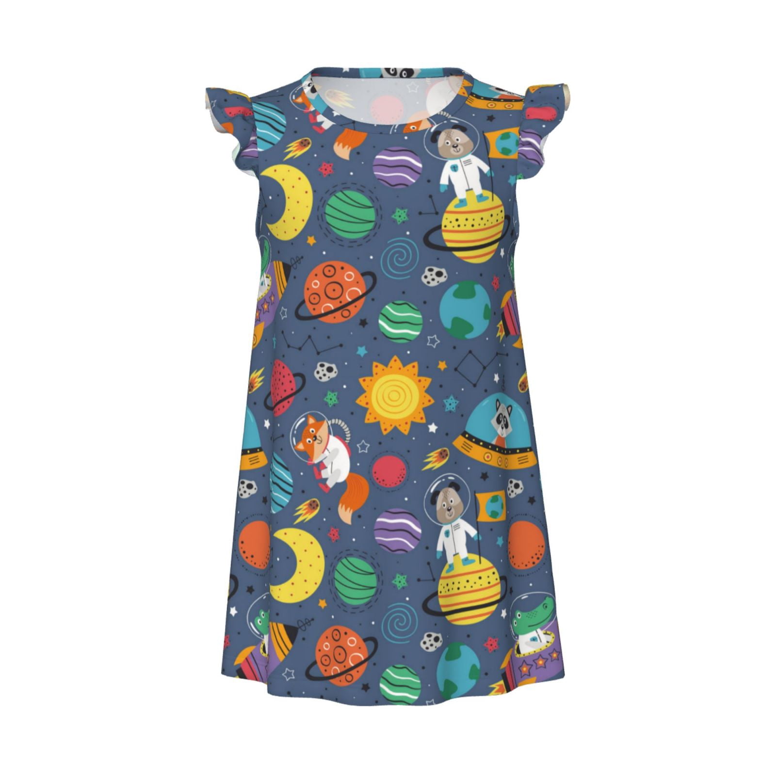 Girls Nightgowns, Cartoon space Flutter Sleeve Pajamas Nightdress ...