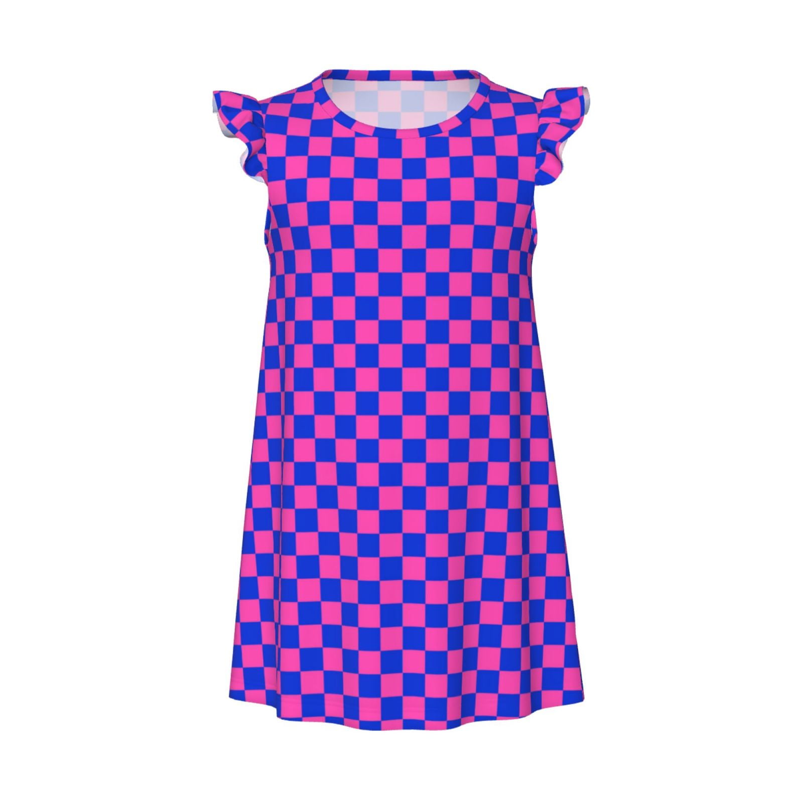 Girls Nightgowns, Checkered blue pink Y2K retro Flutter Sleeve Pajamas ...