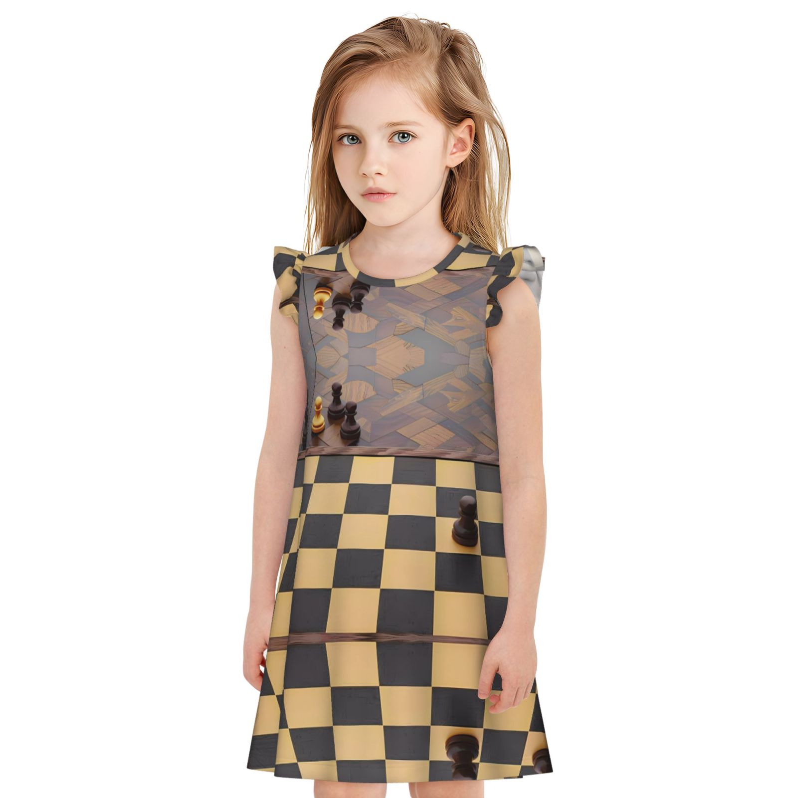 Girls Nightgowns - Chess Board With Pawns Soft Comfort Flutter Sleeves ...