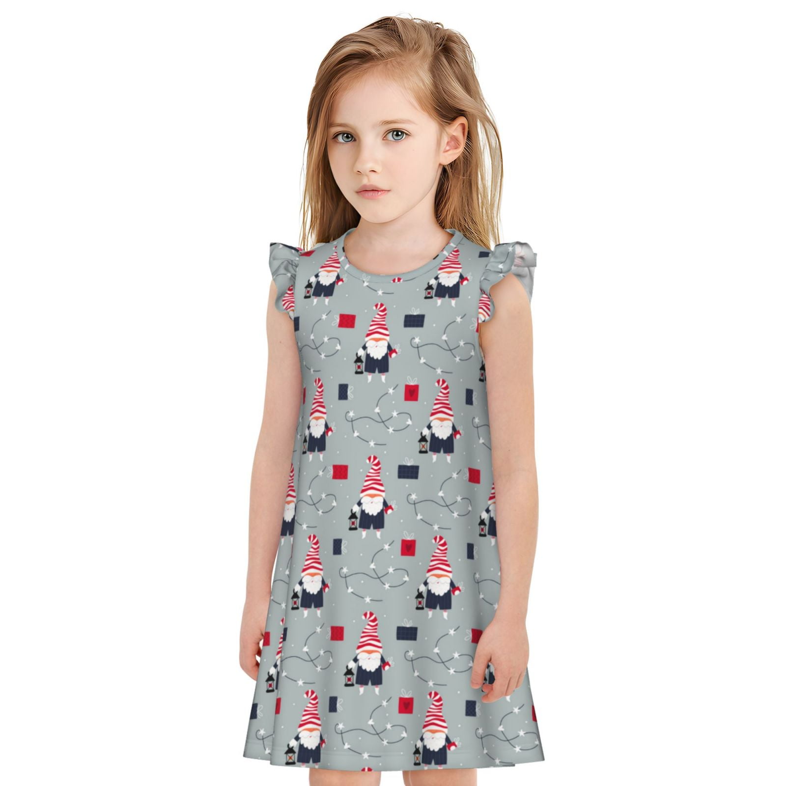 Girls Nightgowns - Christmas Gnome 1 Flutter Sleeves Sleepwear Night ...