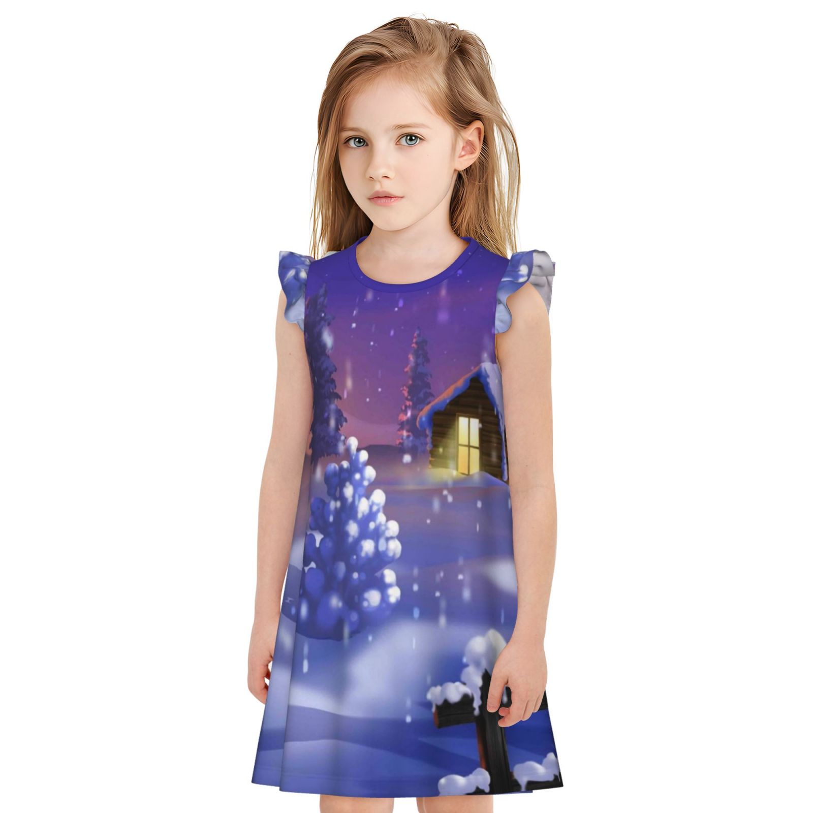 Girls Nightgowns - Christmas Igloo Soft Comfort Flutter Sleeves Night ...
