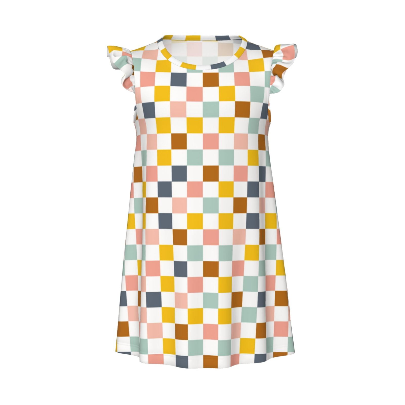 Girls Nightgowns - Colorful Checkered 1 Short Sleeves Princess Dress ...