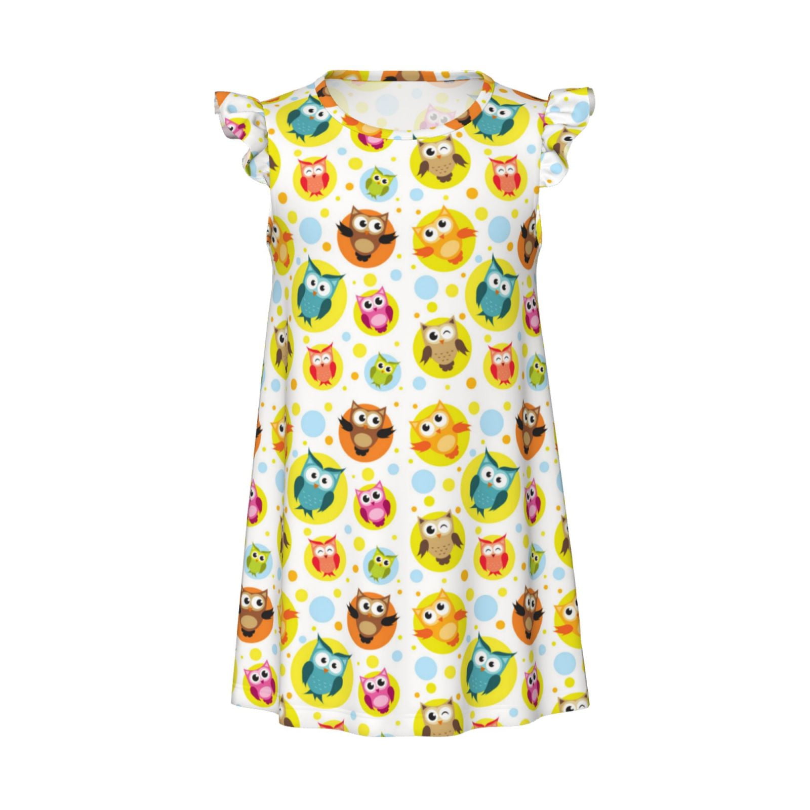 Girls Nightgowns - Colorful Owls 1 Short Sleeves Princess Dress, Girls ...