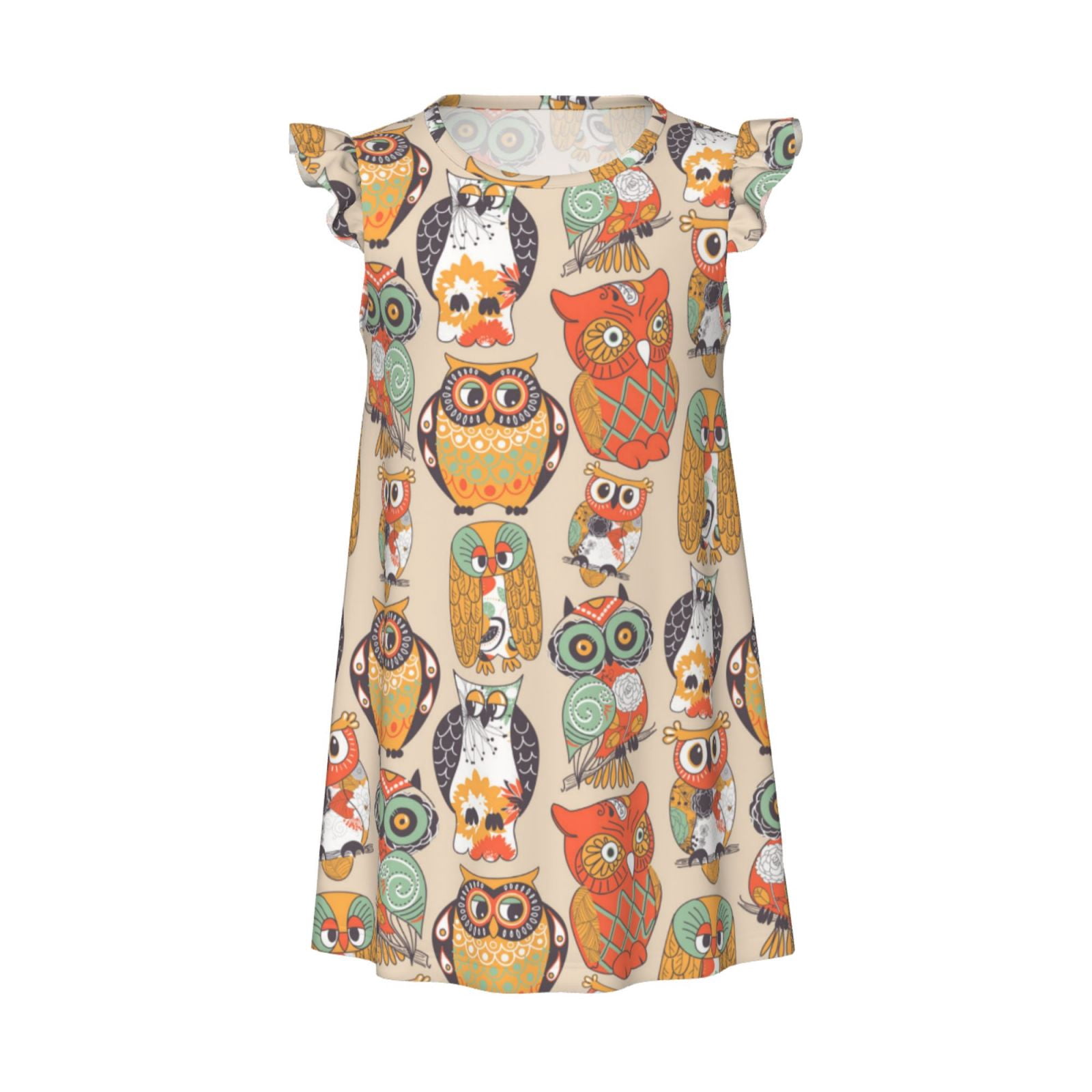 Girls Nightgowns - Colorful Owls Soft Comfort Flutter Sleeves Night ...