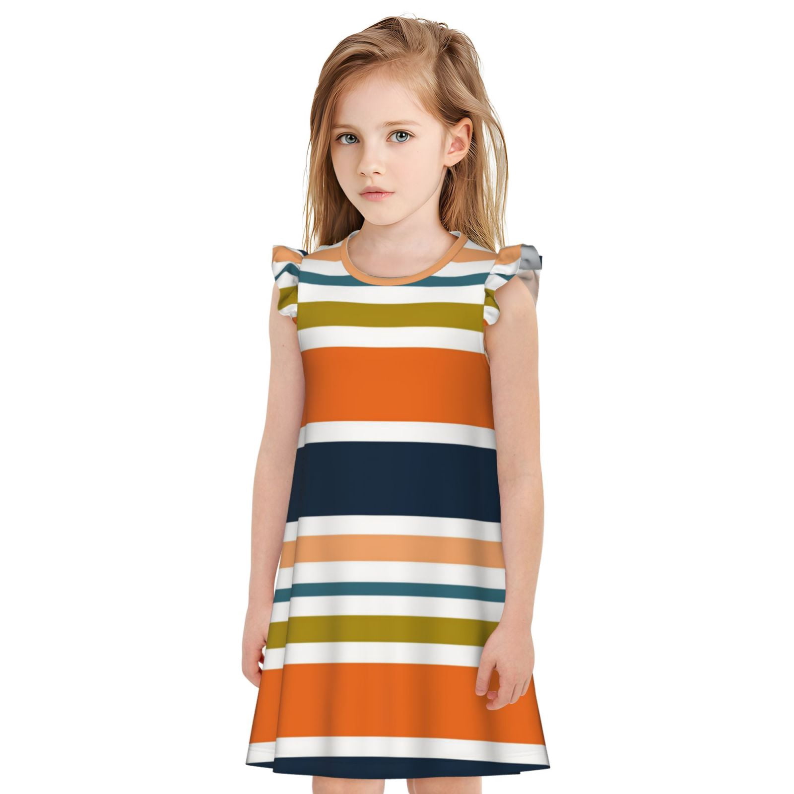 Girls Nightgowns - Colorful Pastel Stripes Flutter Sleeves Sleepwear ...