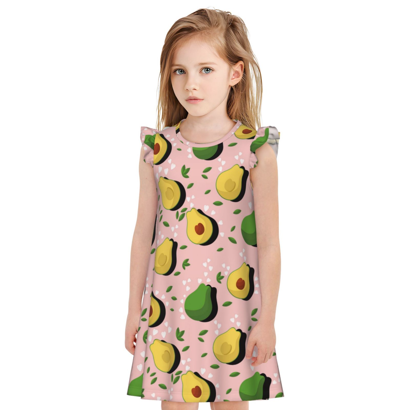 Girls Nightgowns - Cool Avocado Pink Leaves Flutter Sleeves Sleepwear ...