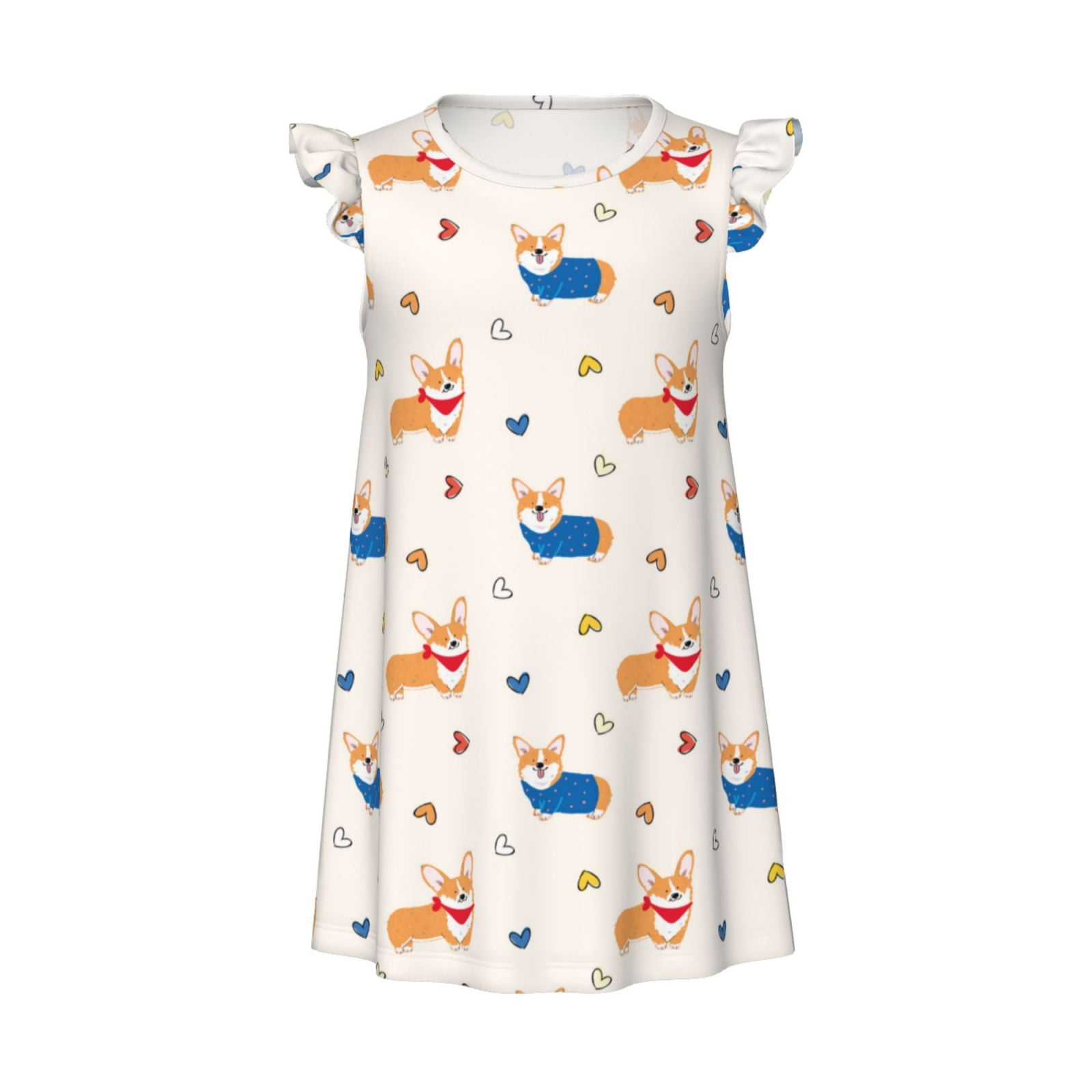 Girls Nightgowns - Corgi Dog And Heart Short Sleeves Pajamas Dress ...